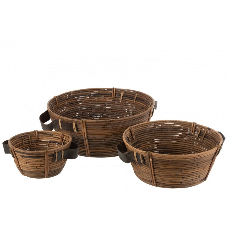 Lot de 3 paniers en rotin avec hanse en bois marron 43x49x18 cm | Leroy ...