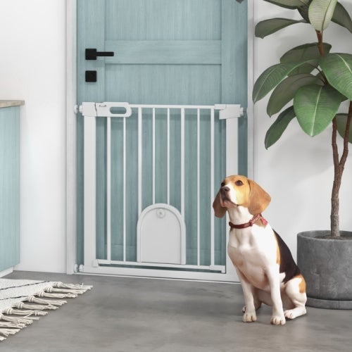 Puerta para Mascotas Ajustable con Pequeña Puerta, Metal y Plástico ...