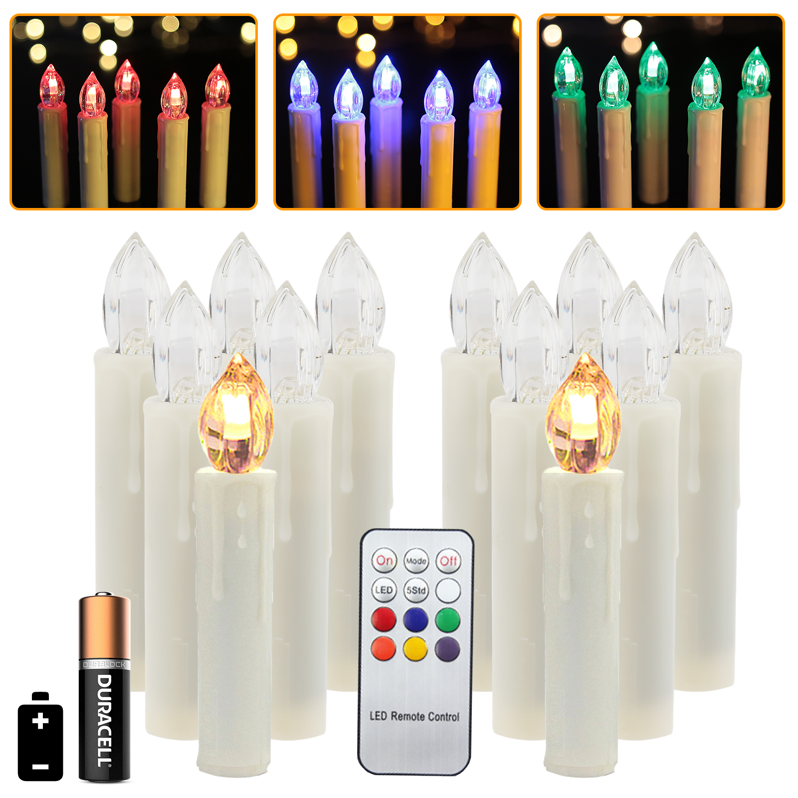 80x bougies LED bougies de Noël LED guirlande lumineuse sans fil avec minuterie sans flamme ...