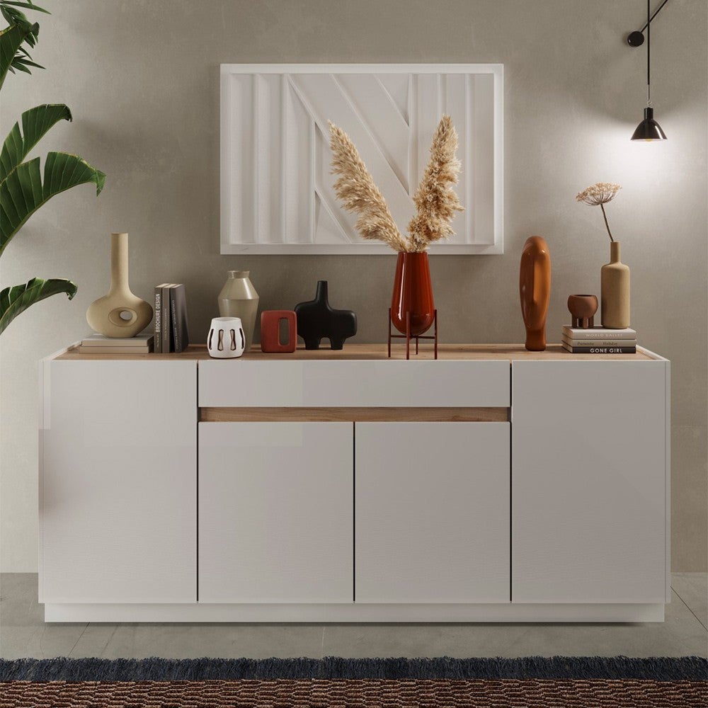 Buffet de salon 4 portes tiroir 205x40x87cm en bois Andorra - Chêne ...