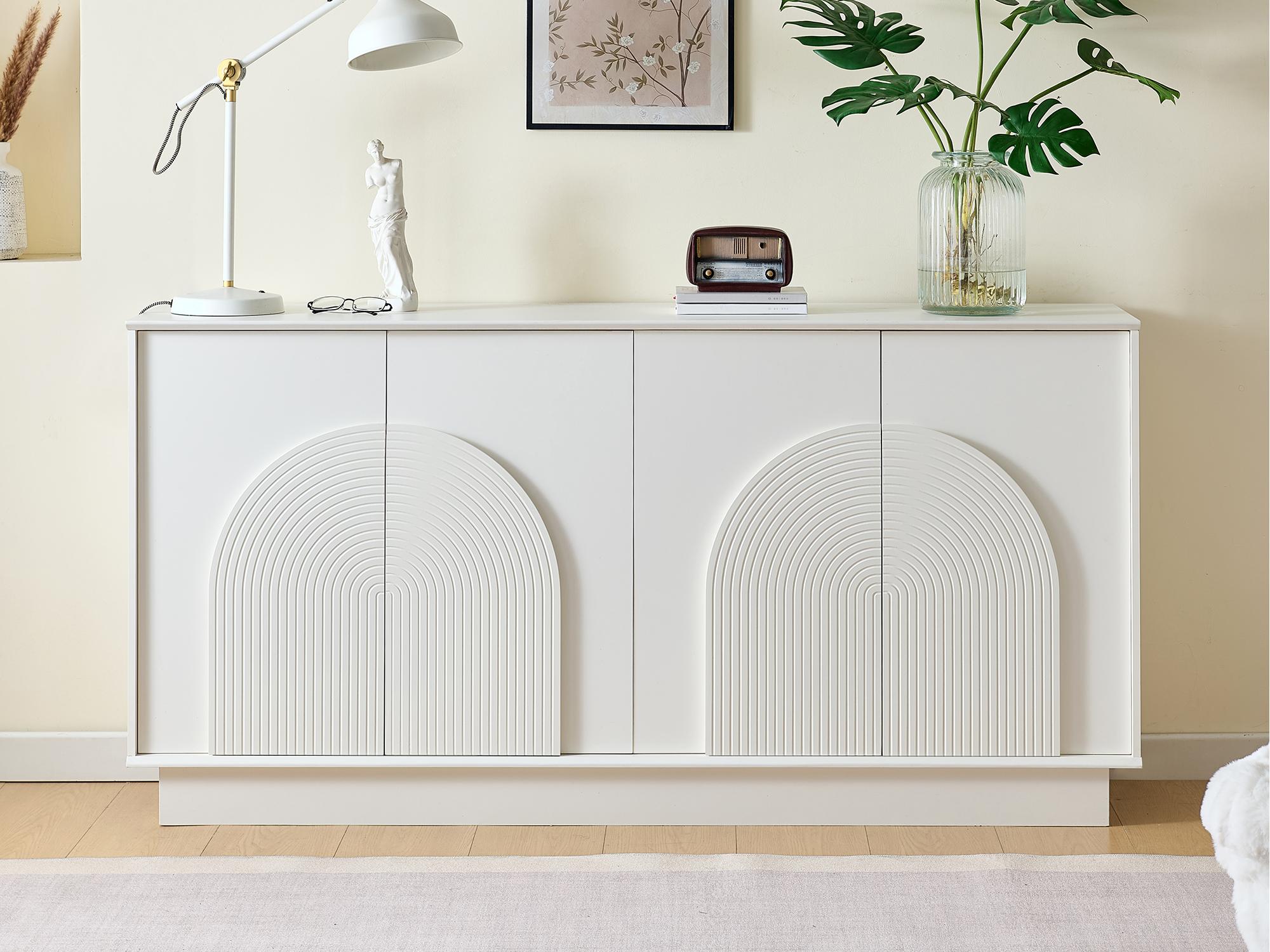 Buffet moderne 160x38x80 cm - avec 4 portes - Décoration incurvée - MDF ...