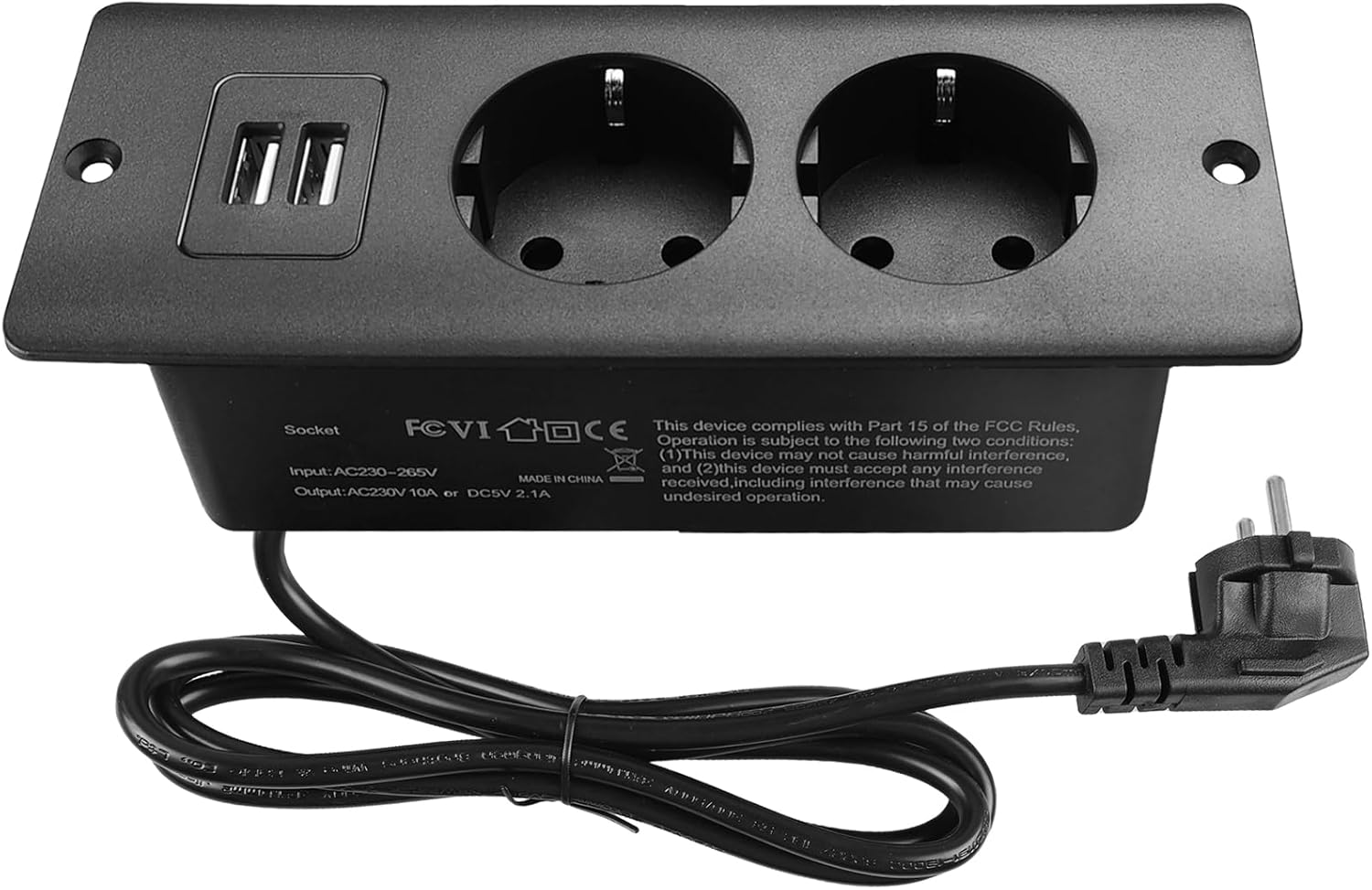Multiprise rétractable 2 ports USB + 2 voies câble 1,6 m pour meuble ou ...