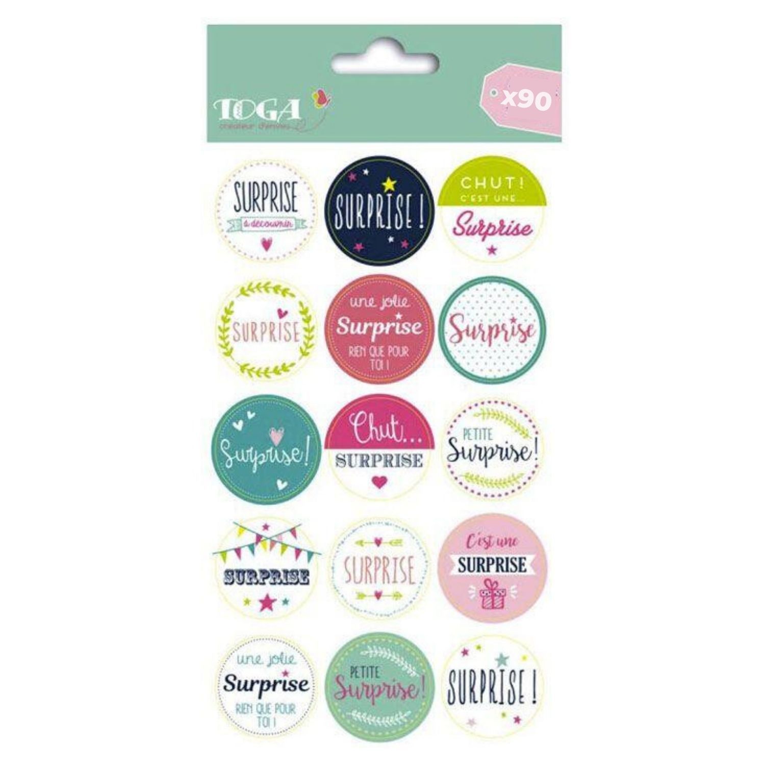90 pastilles autocollantes pour emballage cadeau - Surprise - Toga ...