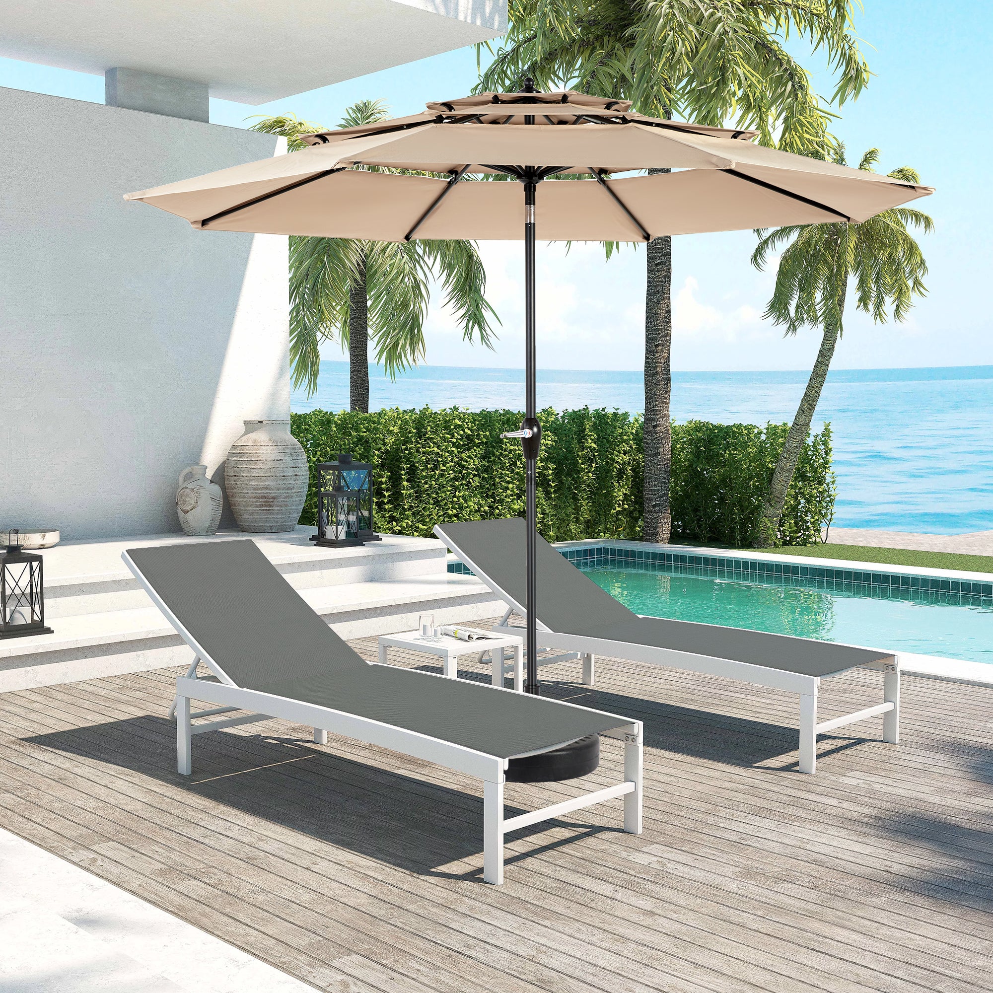 Parasol de mástil central redondo Inclinable para exterior Acero con ...