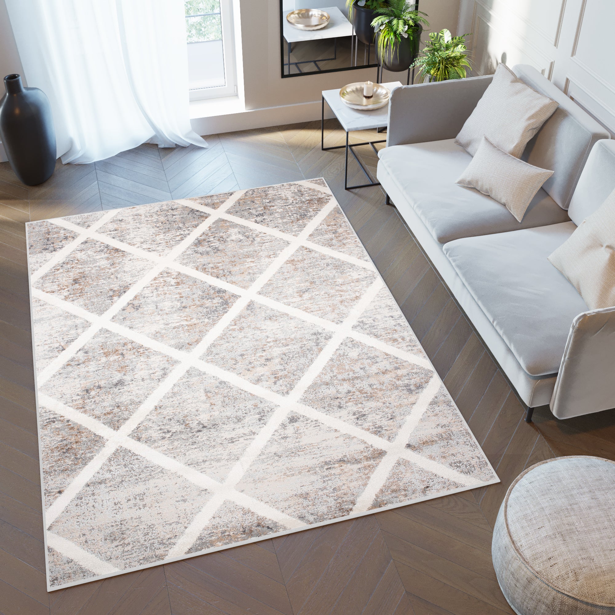 TAPISO Valley Tapis Salon Crème Beige Gris Géométrique Doux 160x220 ...