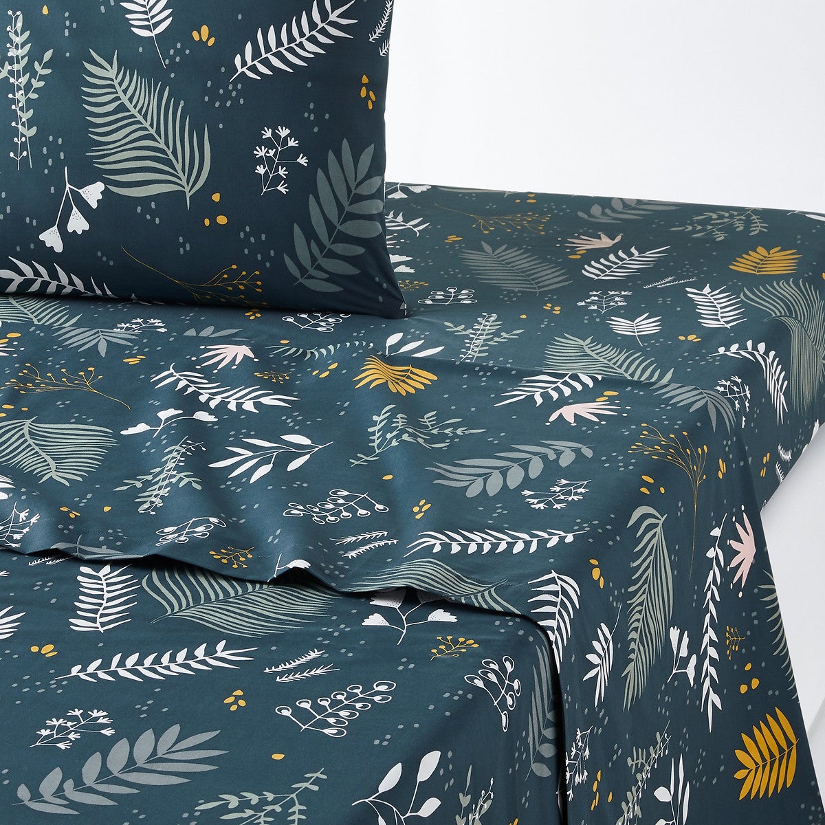 Drap plat percale de coton, Suzanne - Imprimé bleu - 180 x 290 cm ...