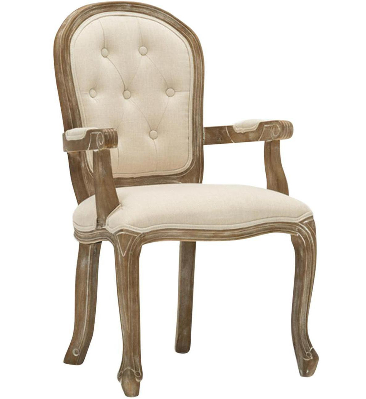 Fauteuil tissu beige et bois massif patiné Landrie | Leroy Merlin