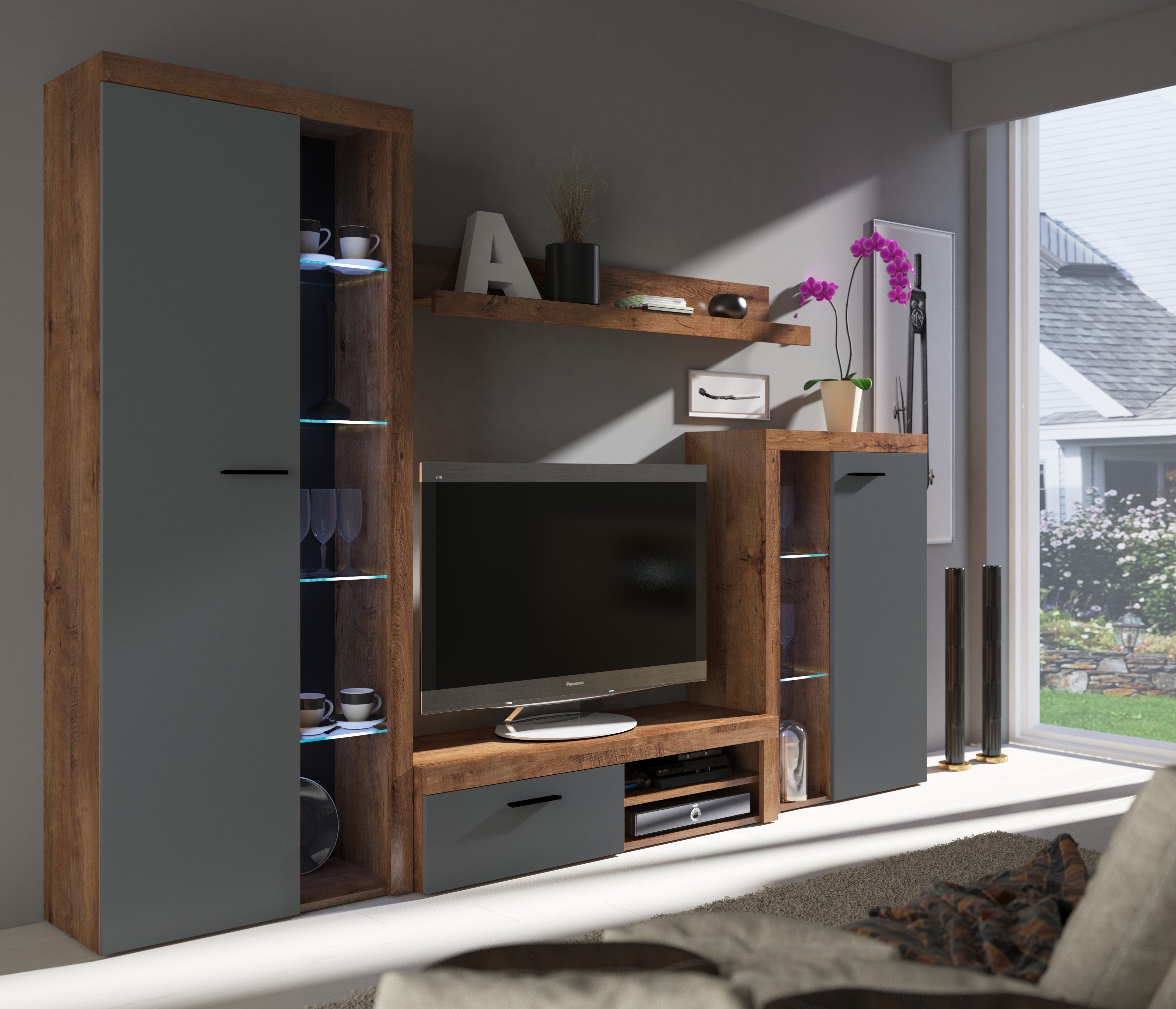 Ensemble meuble TV RUMBA 120 cm - Couleur: Chêne-Graphite - Sans Buffet | Leroy Merlin