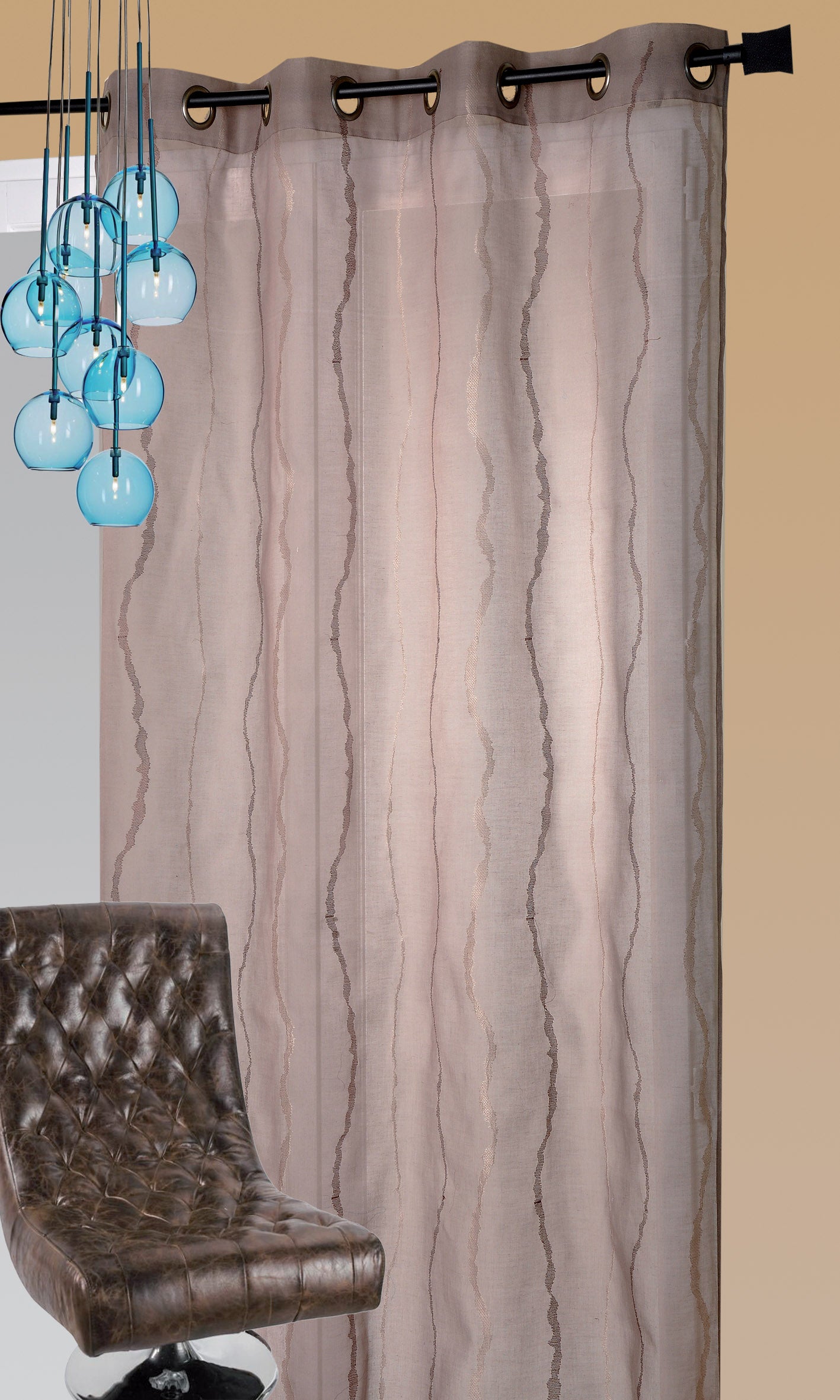 Voilage en Etamine Brodé Vagues Verticales - Taupe - 140 x 240 cm ...