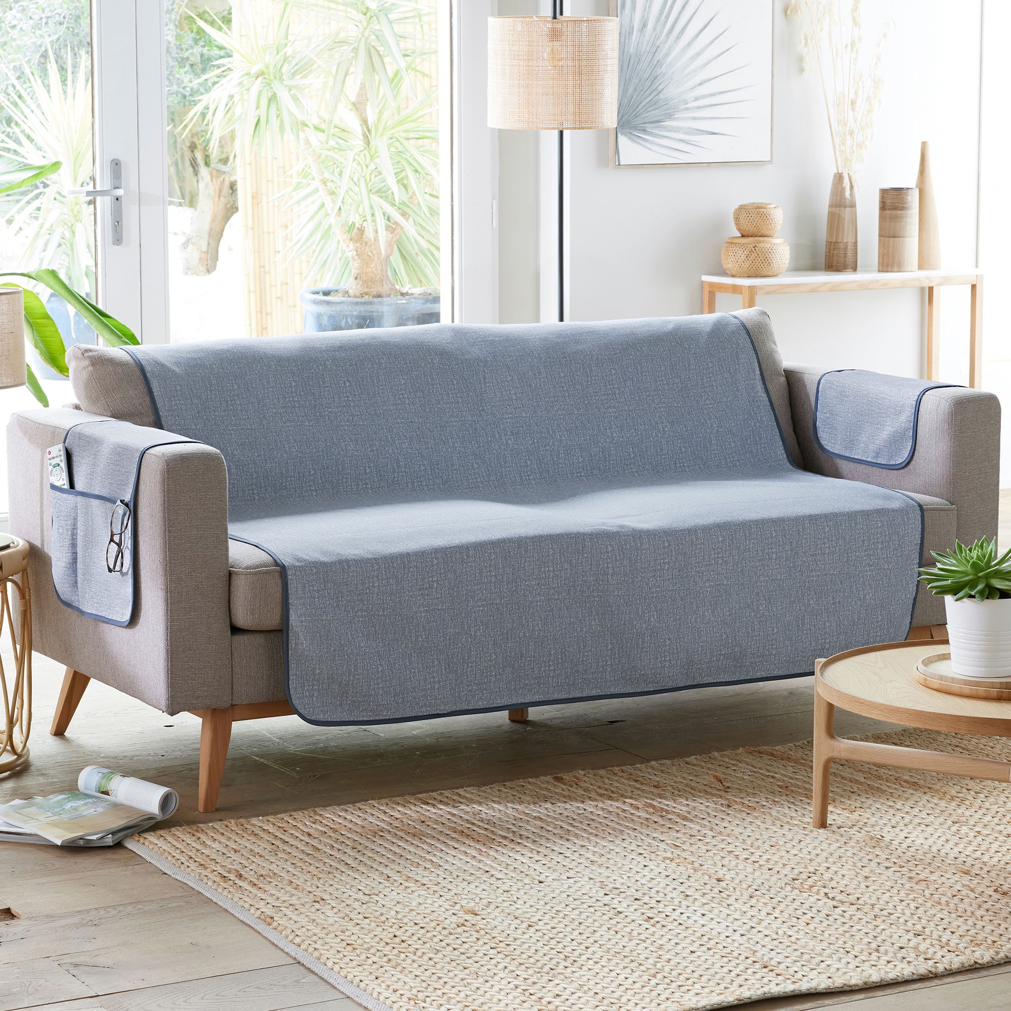 Protège canapé BOSQUE 100x200 bleu en polyester | Leroy Merlin