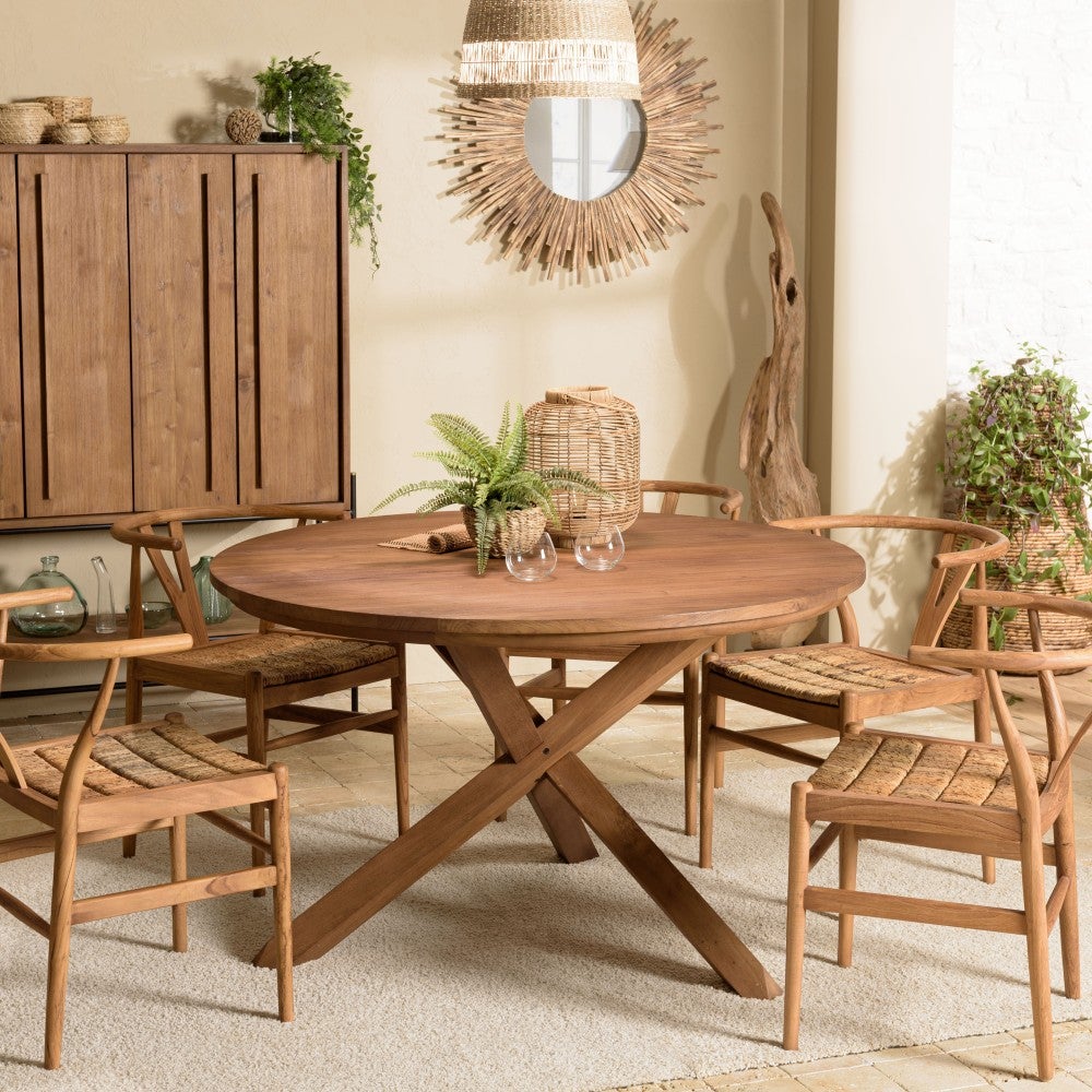 SIXTINE - Table à manger ronde 130x130cm en bois de teck recyclé ...