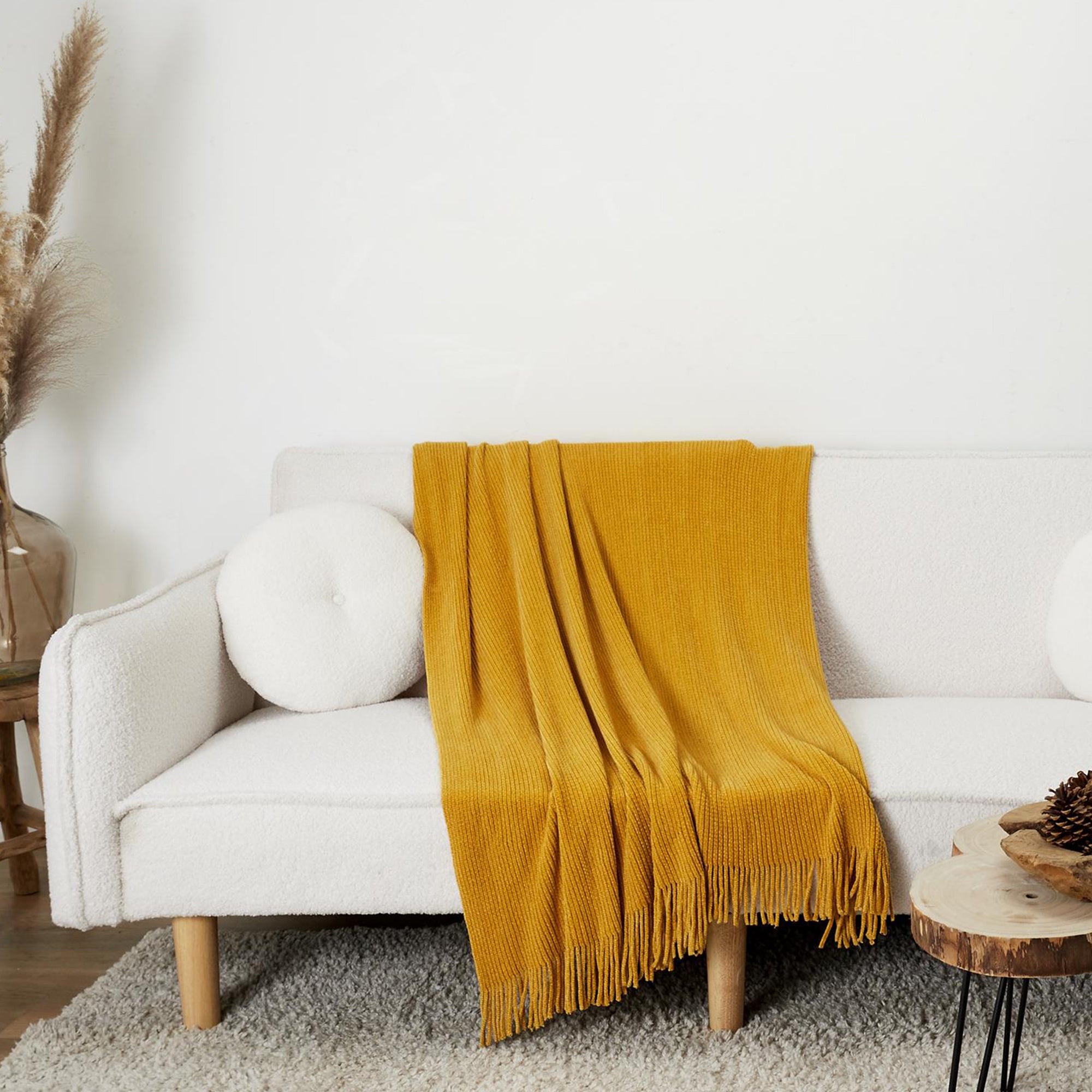 Plaid à franges style chenille MIEL D'AUTOMNE 120x150 cm moutarde ...