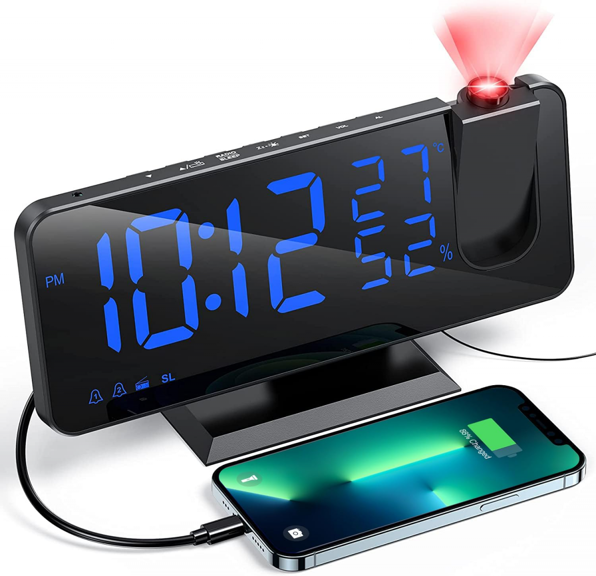 Reveil Projecteur avec Radio, Horloge Numérique, Réveil avec Port de ...