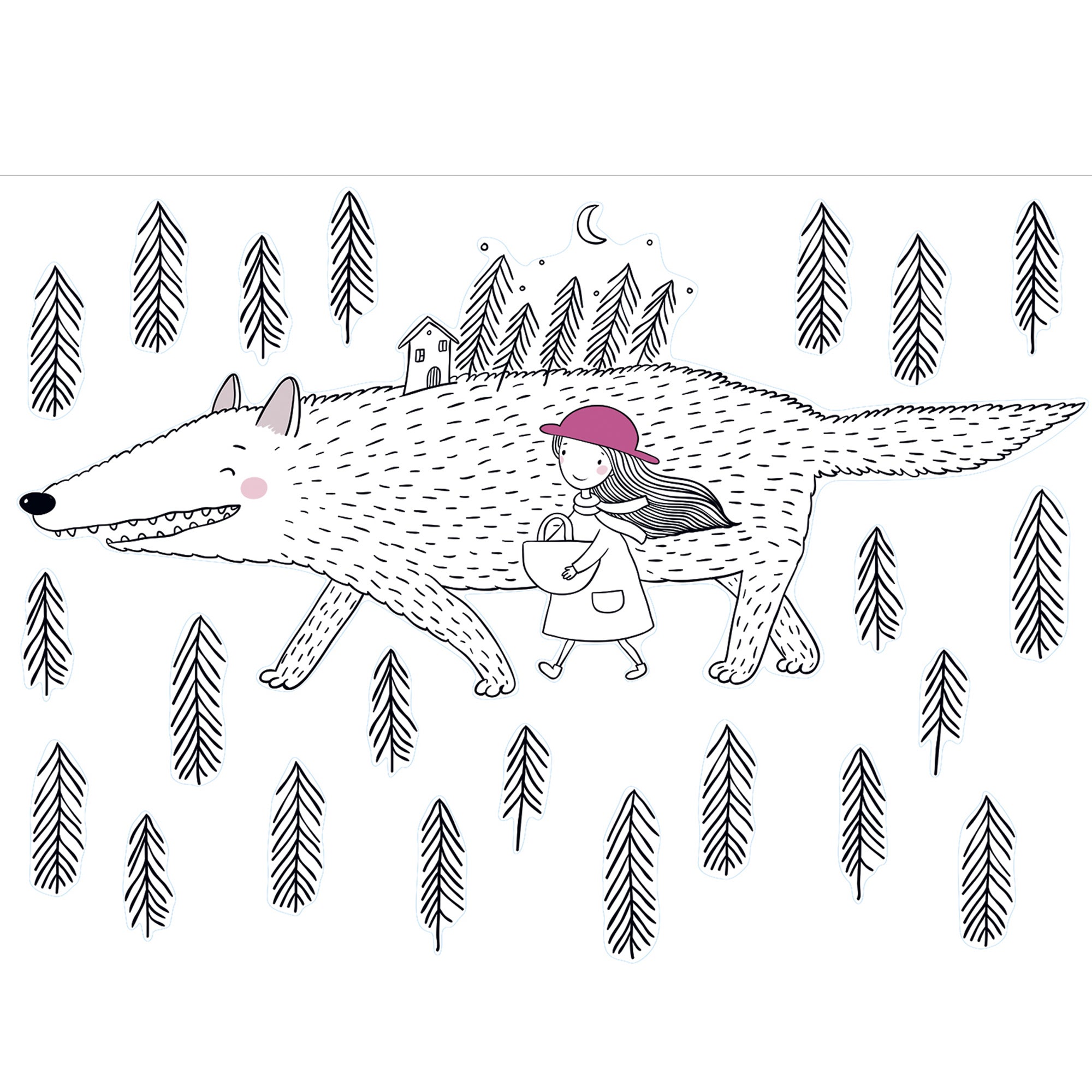 Sticker autocollant décoratif, illustration du petit chaperon rouge ...