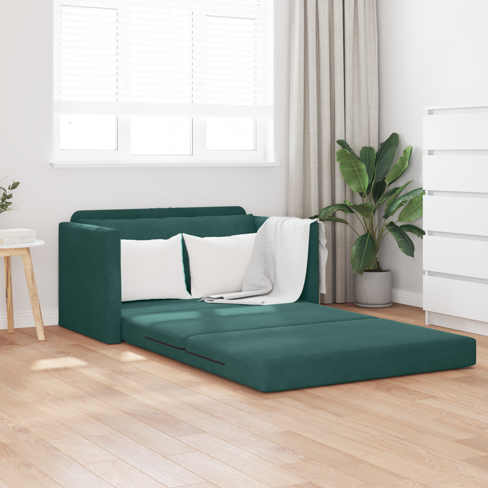 Canapé convertible | Canapé Lit au Sol 2-en-1 Vert Foncé 124x204x61 cm ...