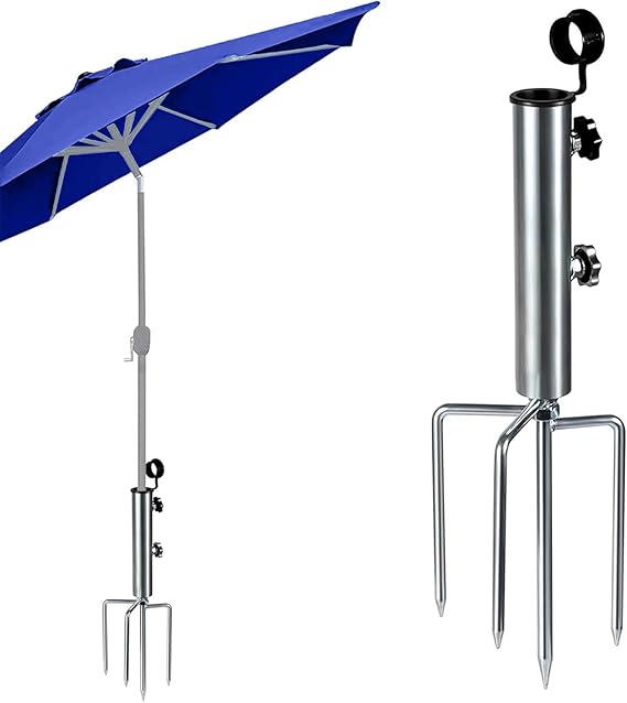 Pied de parasol avec pic de pelouse 4 dents : support de parasol mobile ...
