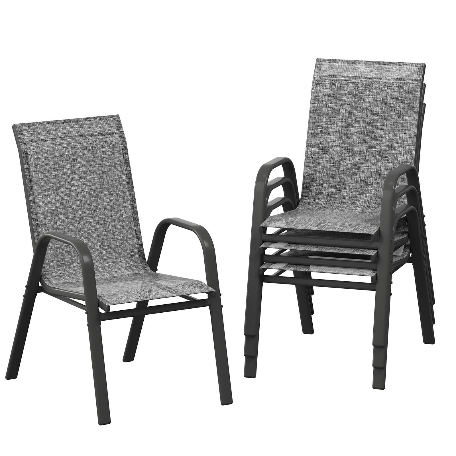 Set de 4 sillas de jardín apilables textilene, estructura metálica ...