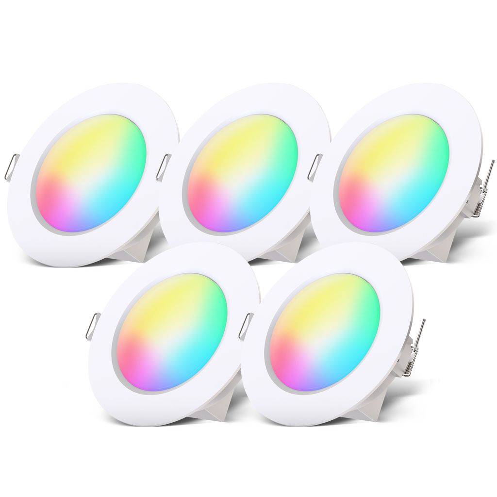 B.K.Licht, Set de 5 spots LED encastrables RGBW dimmables IP44 Ø70 mm, 450 lm, 4,8W, blanc chaud ...
