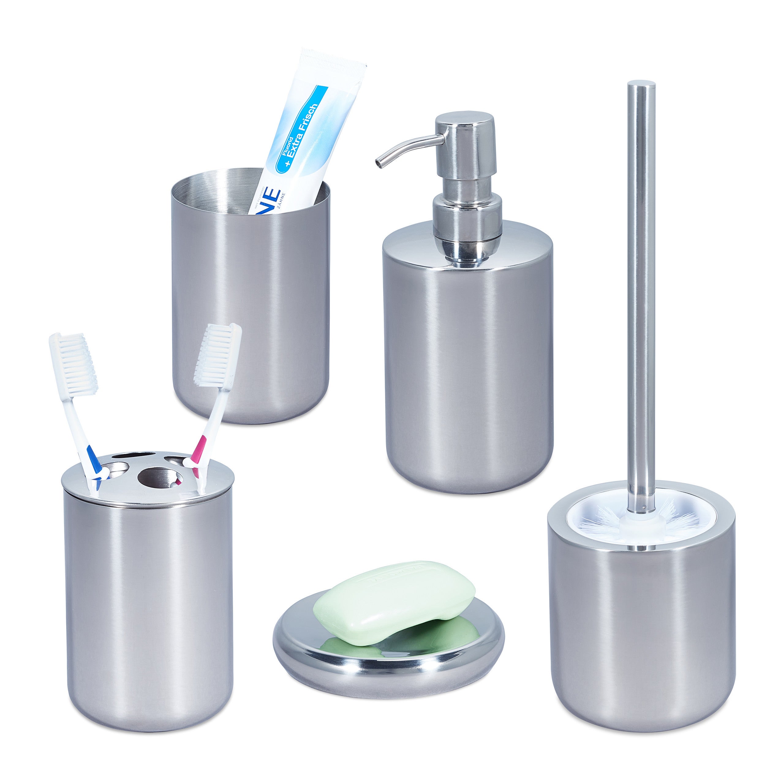 Relaxdays Set Bagno Completo 5 Accessori, Acciaio Inox Lucido, Scopino ...
