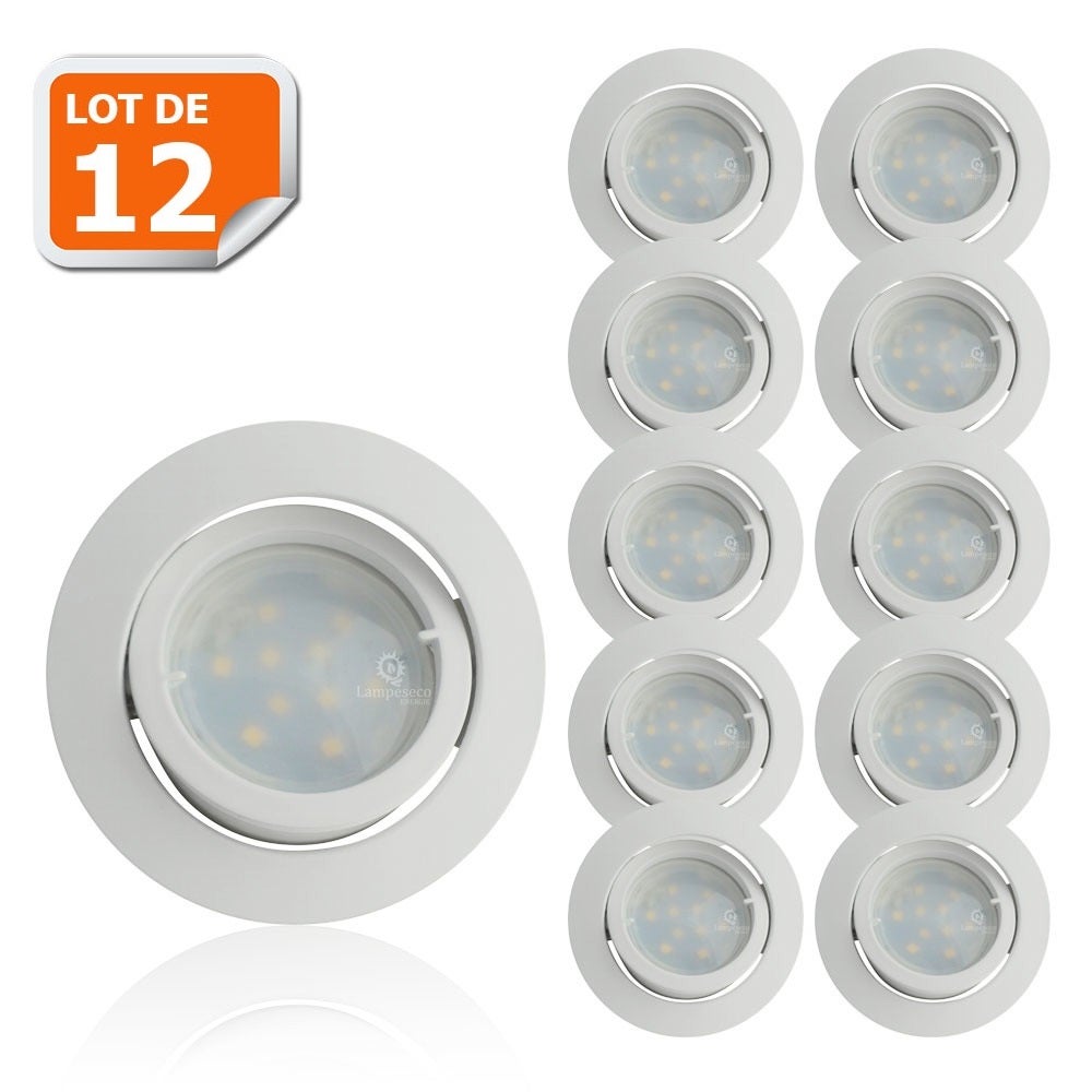 Lot de 12 Spot Led Encastrable Complete Blanc Orientable lumière Blanc ...