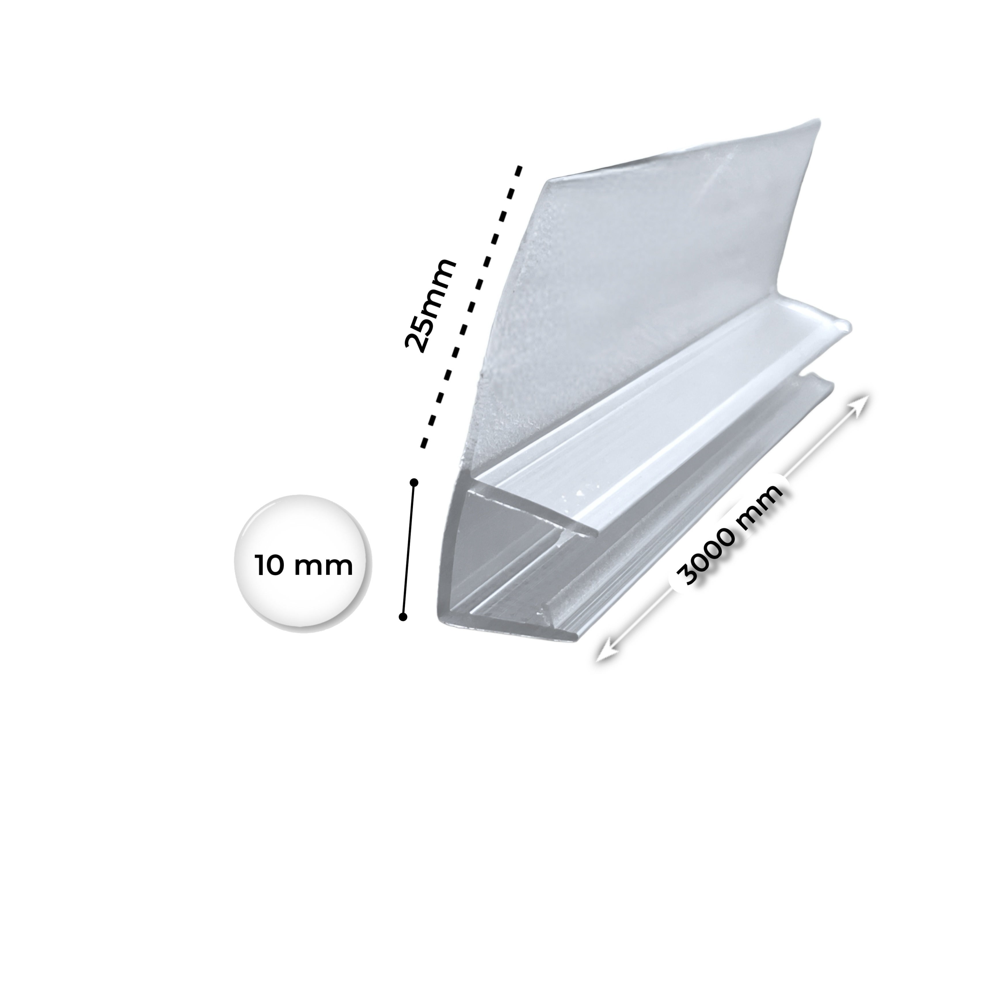 Perfil de goma PVC para vidrio de 10 mm, con aleta flexible de 25 mm ...