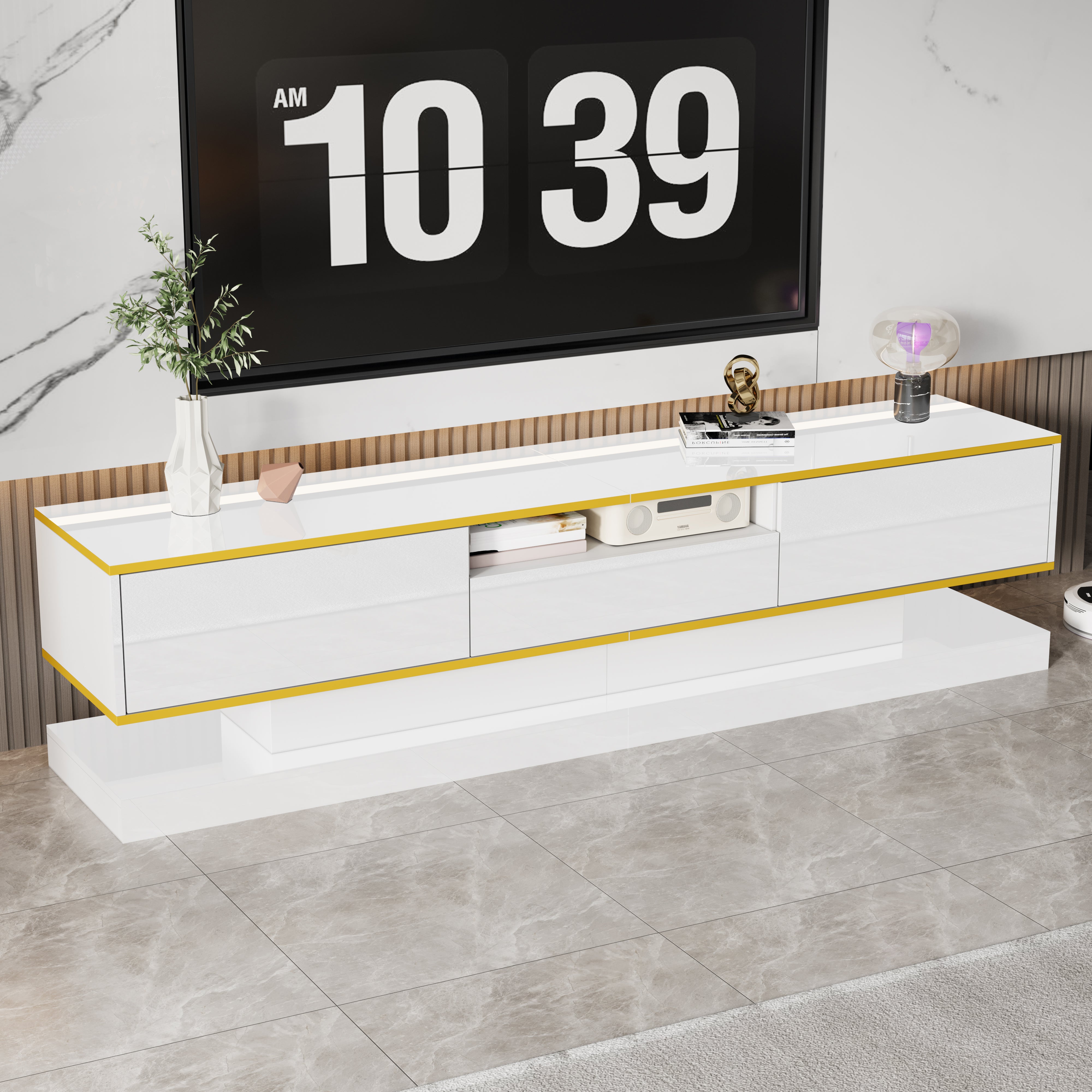 Mueble TV 180x38x45cm, iluminación LED multicolor, gran capacidad de ...