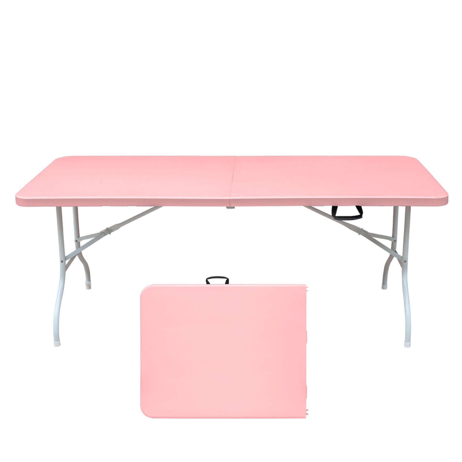 Table pliante rose 180 cm, poignée, capacité 135 kg, camping int/ext ...