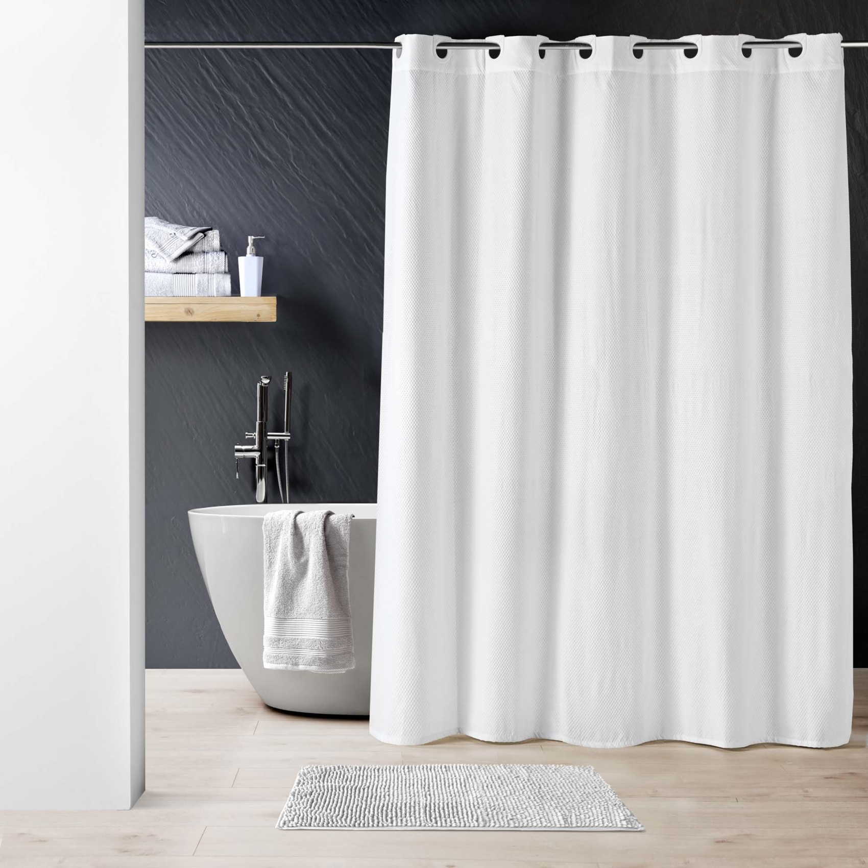 Rideau de douche avec œillets clipsables - Blanc - 180x200 cm ...