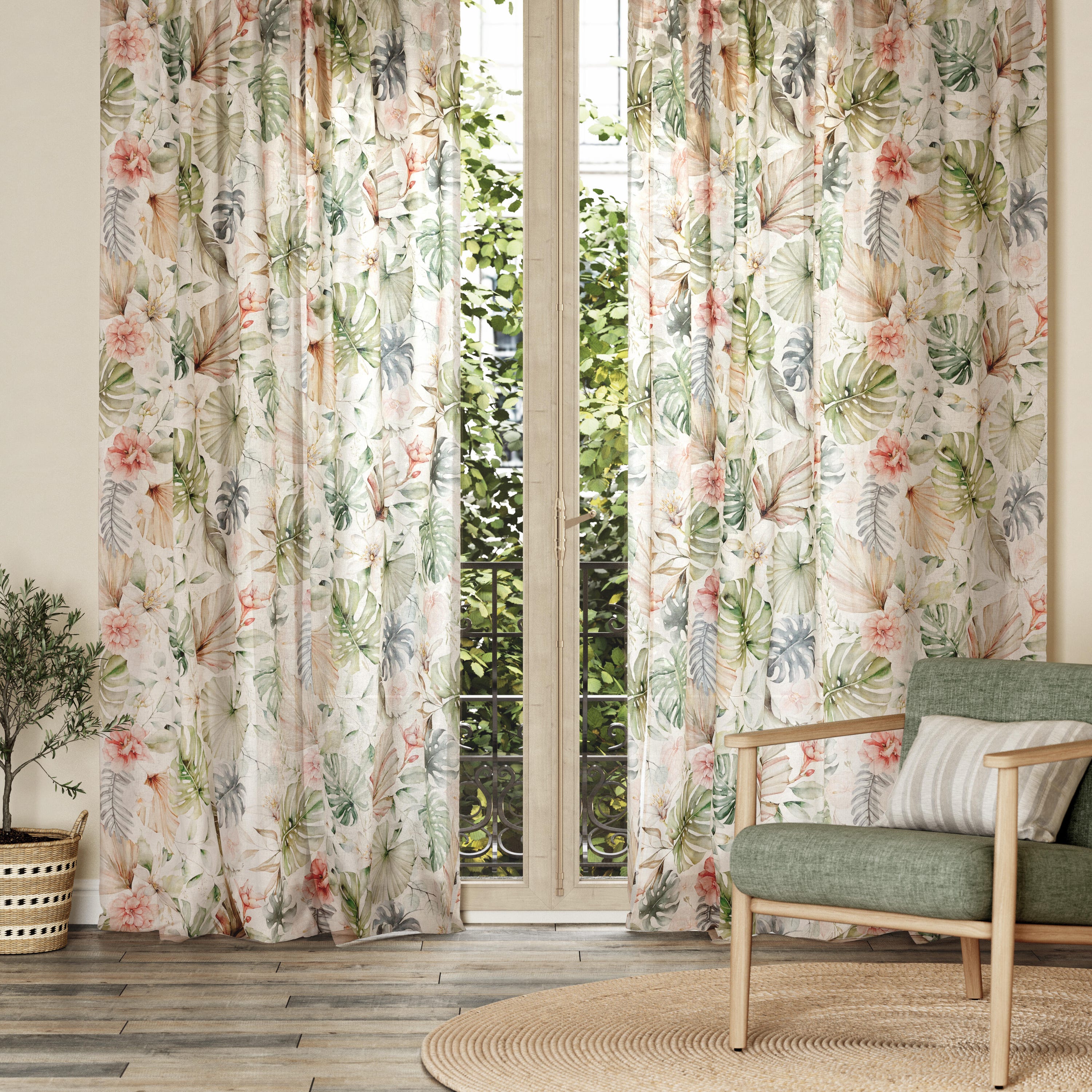 Rideau ruban froncé Nuanea coton INSPIRE fleur multicolore 300x270cm ...
