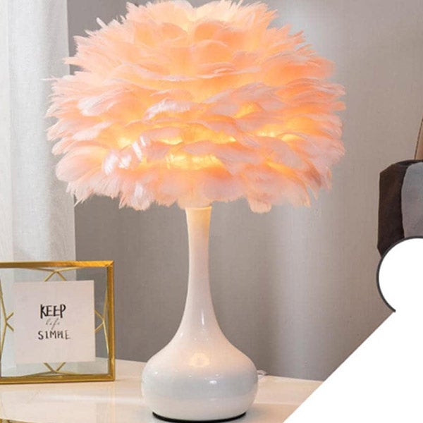 Rose clair, lampe de table avec plumes, veilleuse romantique moderne ...