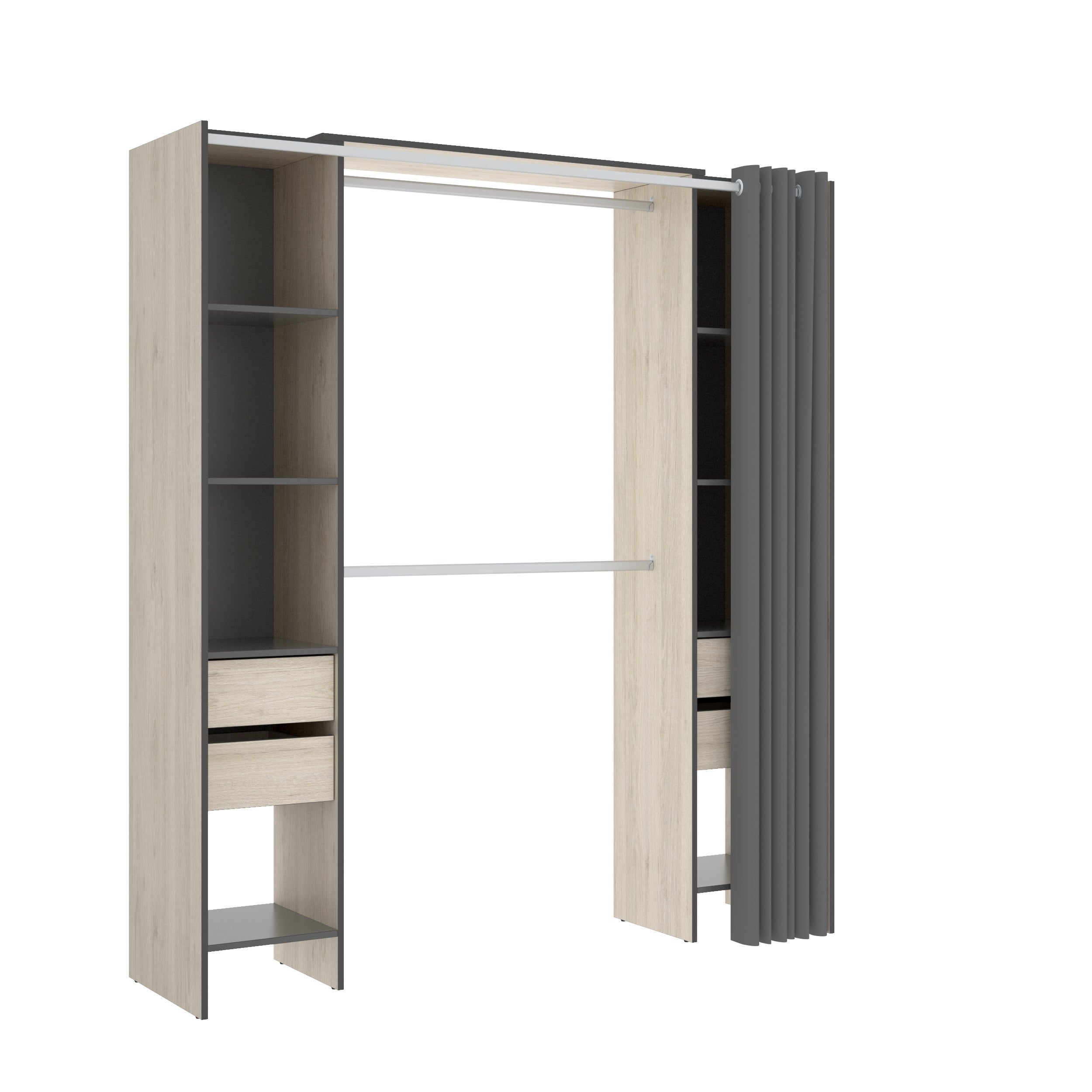 Kit Vestidor con 4 Cajones y Cortina Suit Natural + Grafito ...