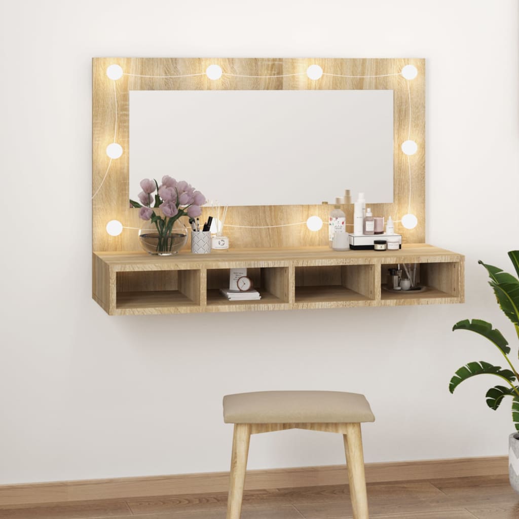 Maison Exclusive - Mobile a Specchio con LED Rovere Sonoma 90x31,5x62 ...