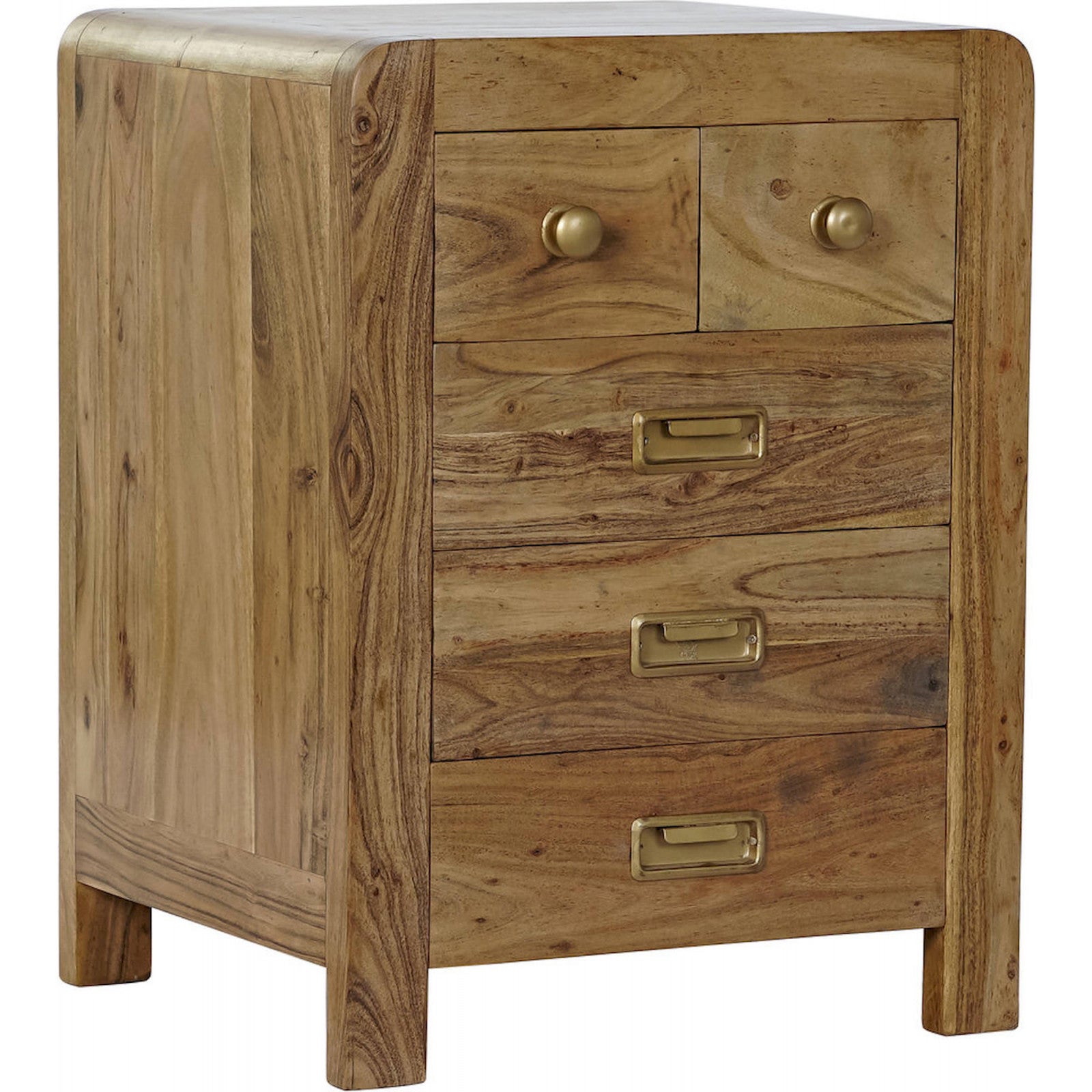 Table de chevet acacia doré 5 tiroirs élégance naturelle 45,5 x 40 x 60 ...