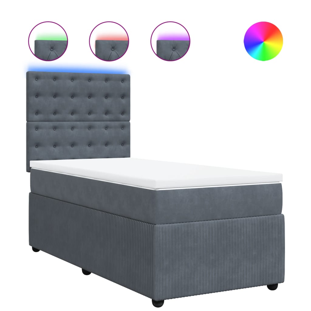 Cama box spring con colchón terciopelo gris oscuro 90x200 cm | Leroy Merlin