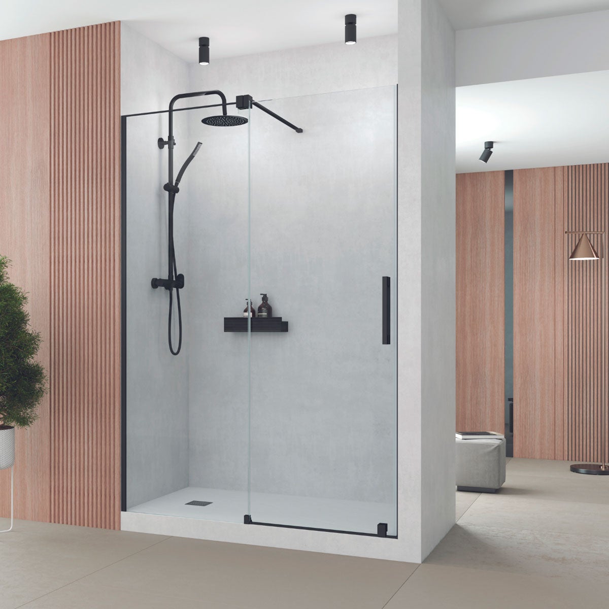 Mampara Ducha Frontal 1 Puerta Corredera 1 Fijo | Vidrio Templado de ...