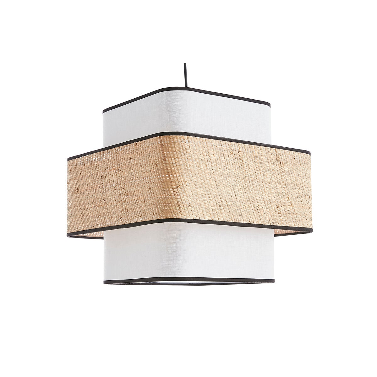 Suspension cube en tissu lin blanc et rabane naturelle L35 cm TERA ...