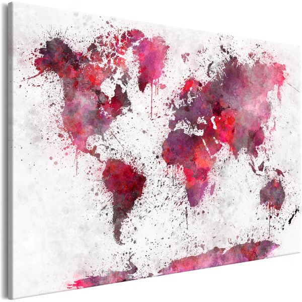 Tableau Cartes du monde World Map: Red Watercolors (1 Part) Wide 90x60 ...