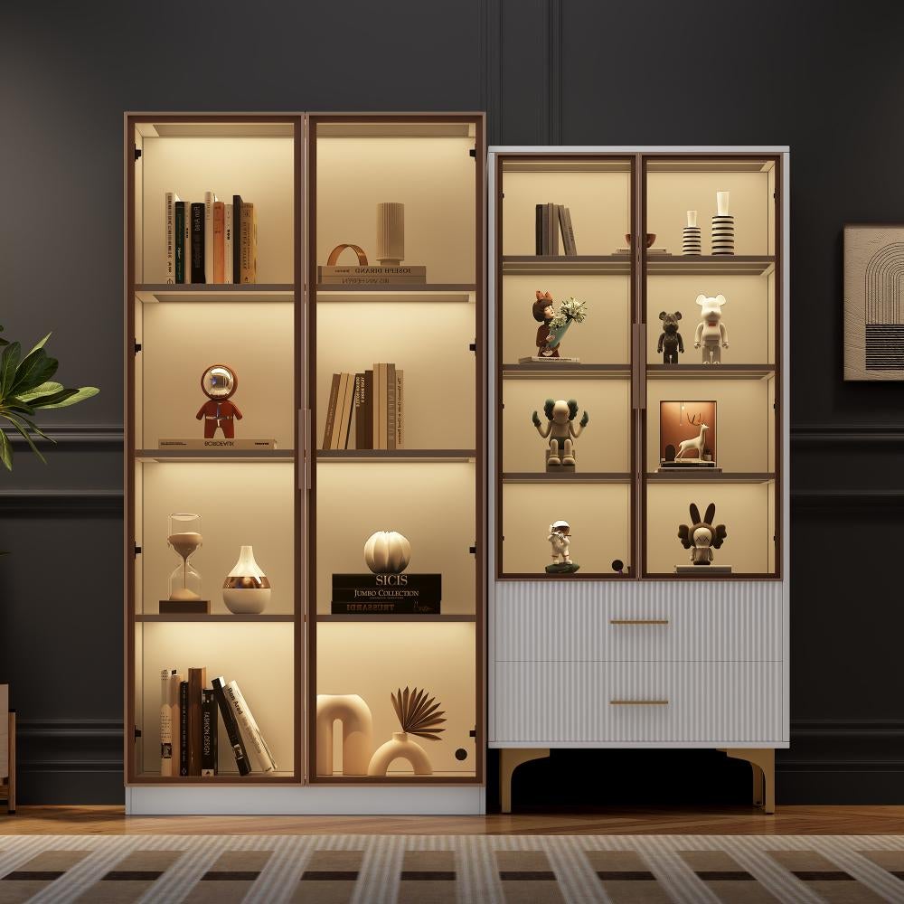 Vitrinas modernas blancas de vidrio con LED, estantes ajustables y ...