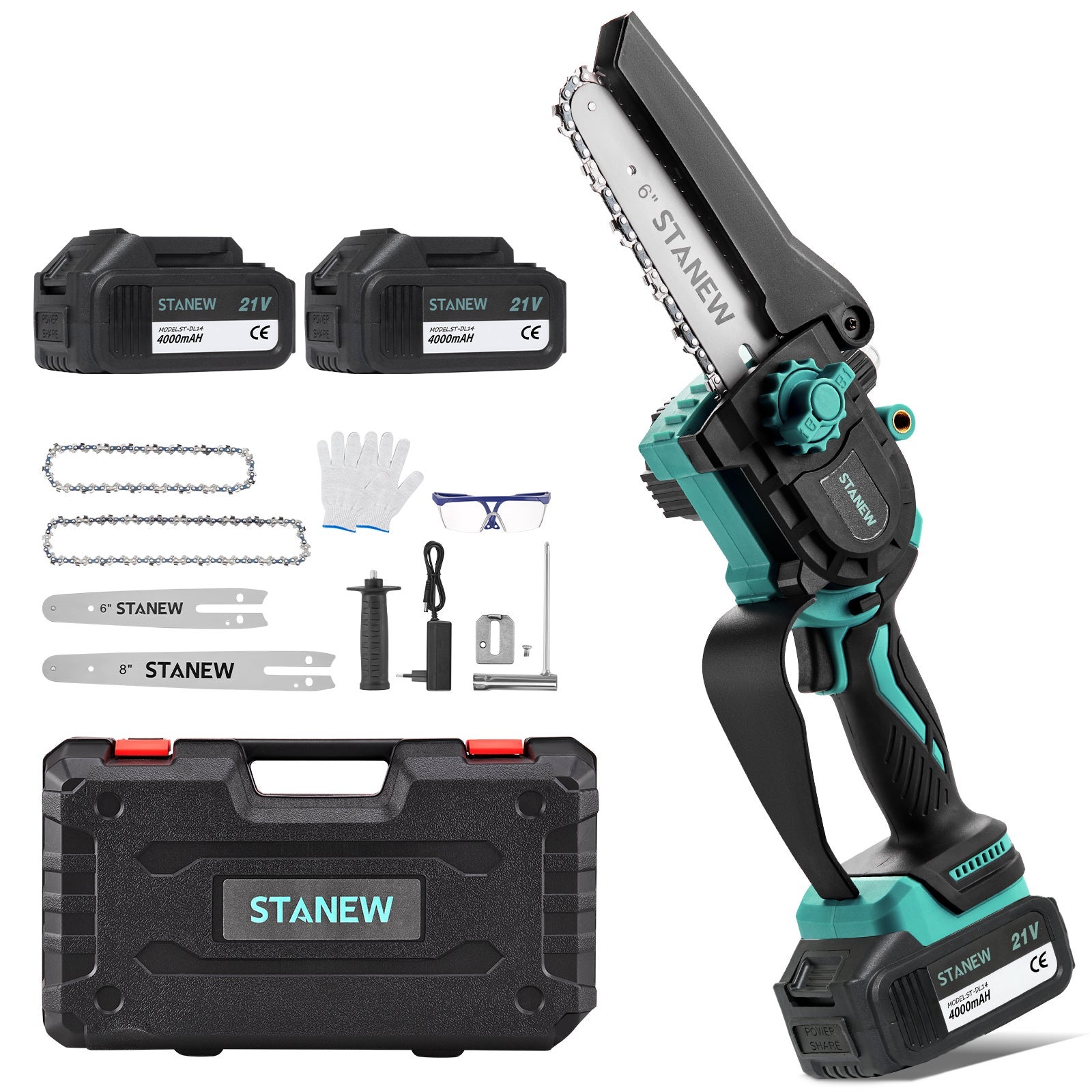 STANEW Mini-scie sans fil sans balais 21 V, 6/8 pouces, batterie 4 A x ...