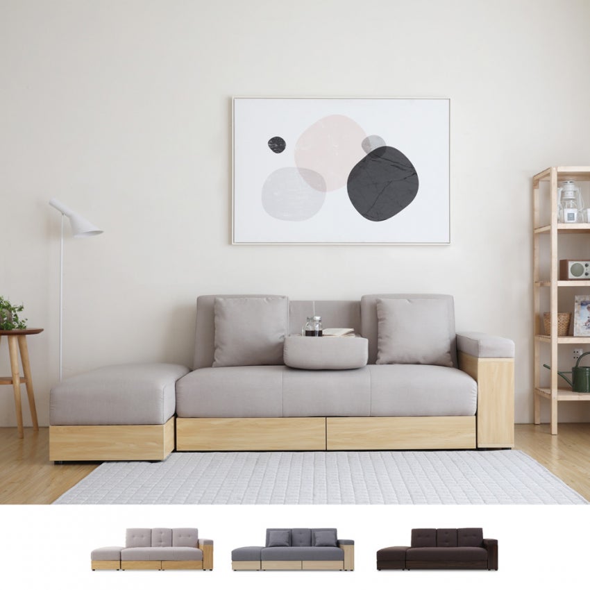 Divano letto 2 posti matrimoniale in tessuto con contenitore pouf ...