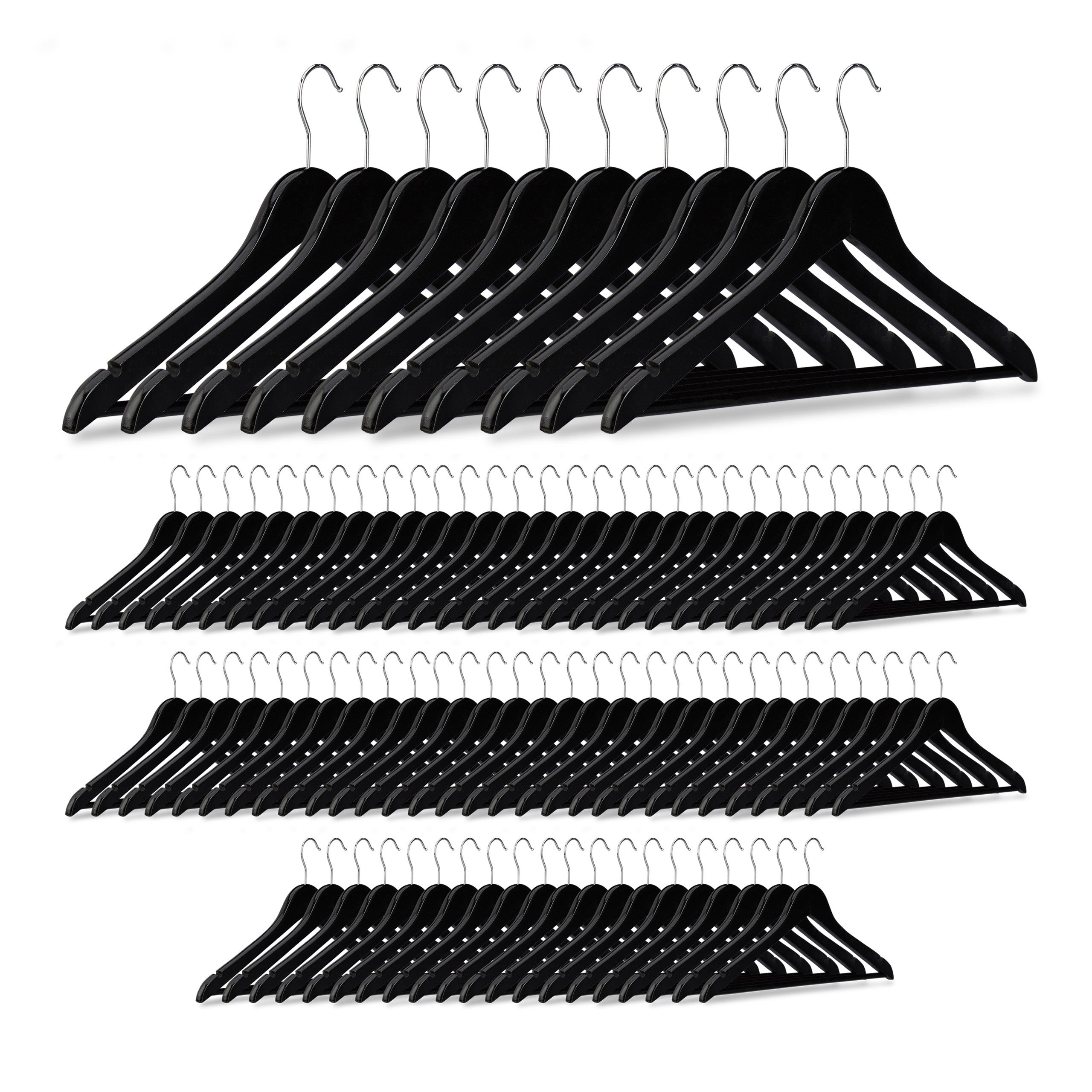 Pack 90 Perchas Ropa con Gancho Giratorio, Madera, Negro, 44,5 cm de ...