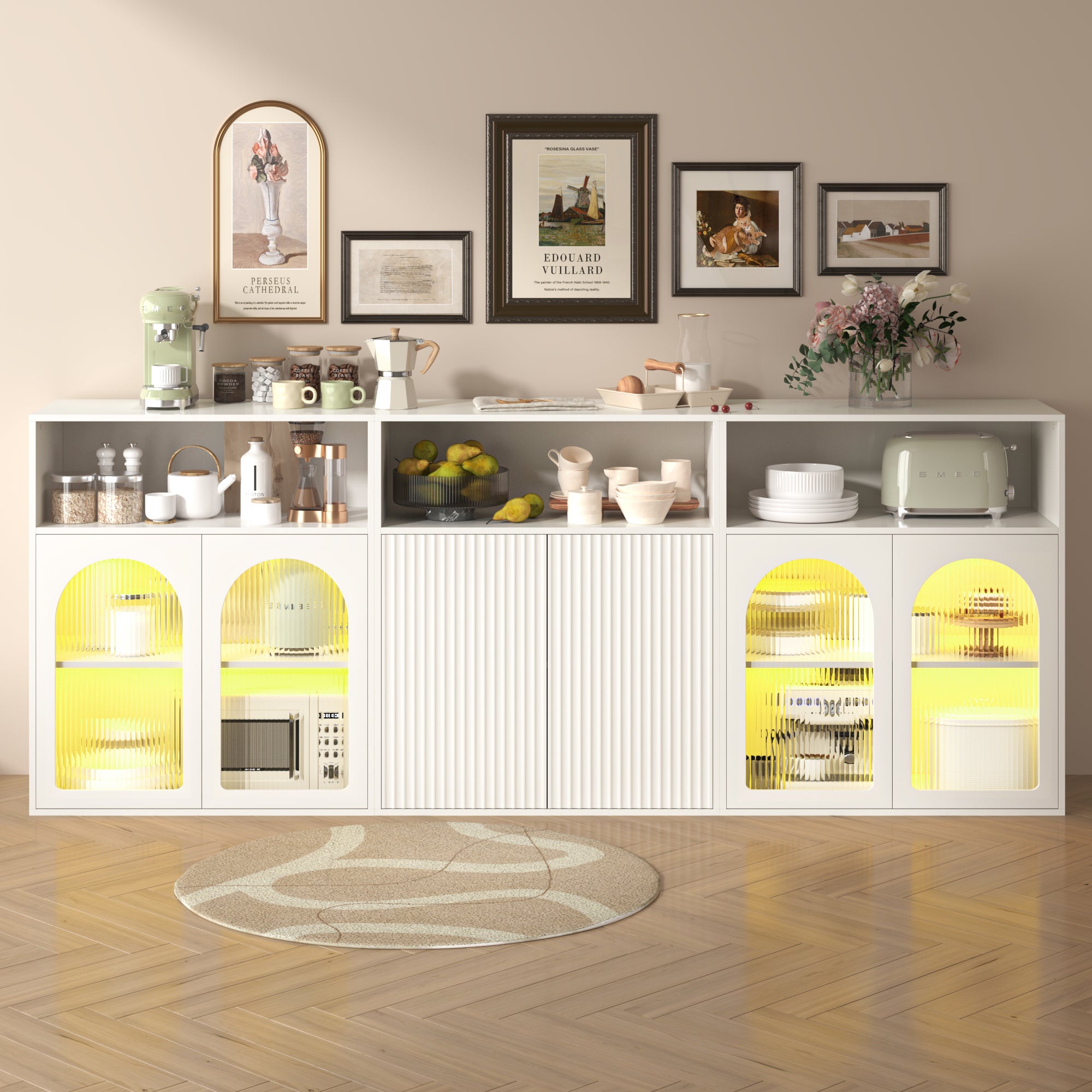 Buffet, Armoire de Rangement avec 6 portes - 210 x 35 x 90 cm - Bois ...