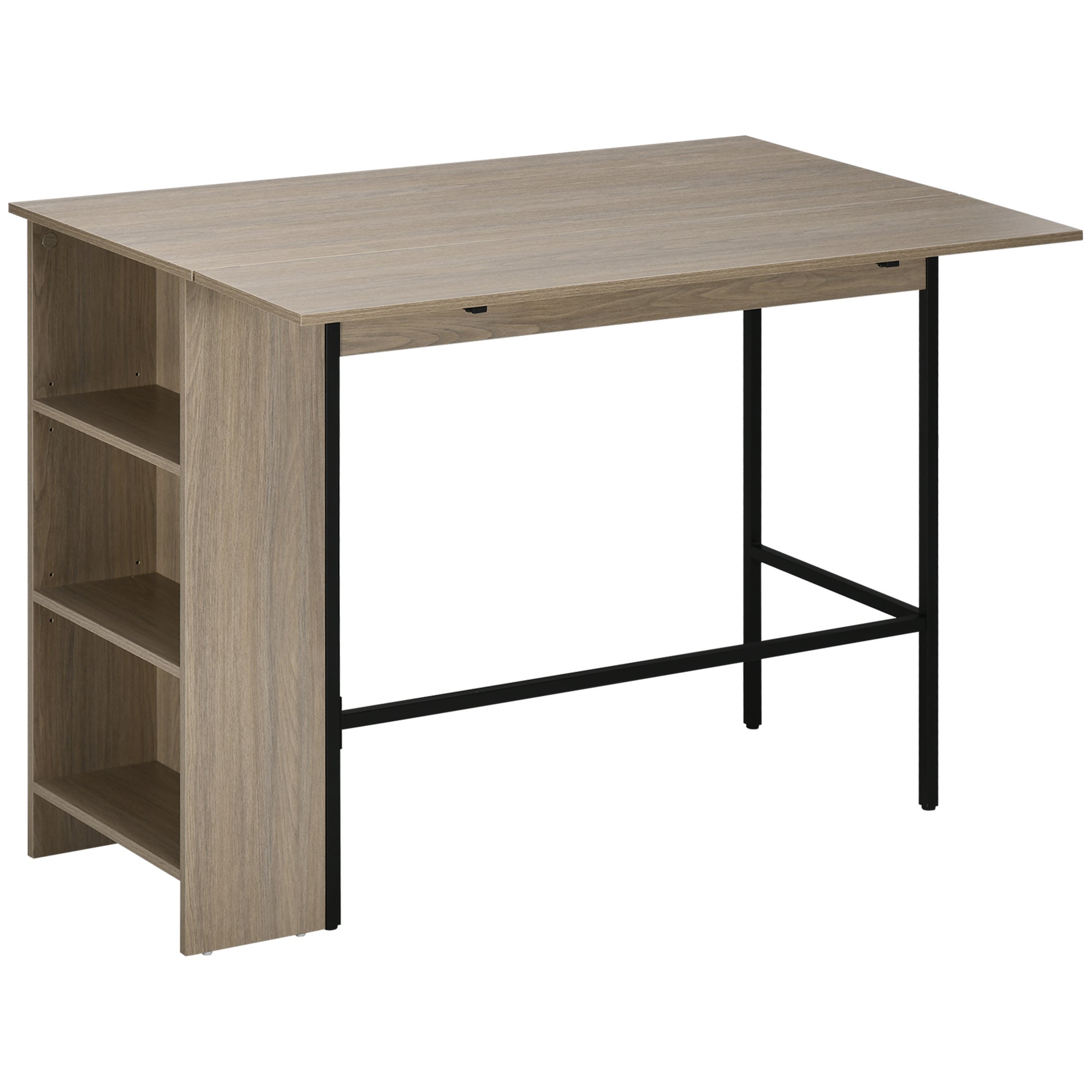 Mesa de bar central tipo isla con panel lateral plegable y 3 estantes ...