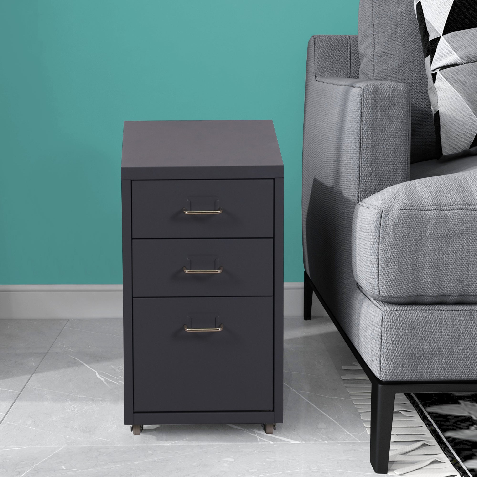 Caisson de bureau à roulettes Kökar acier 48 x 28 x 41 cm gris [en.casa ...