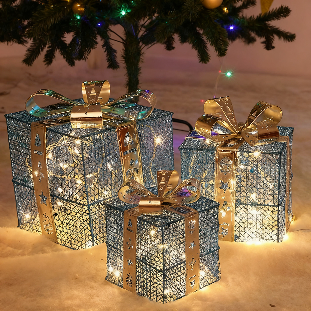 Juego de 3 cajas de regalo navideñas iluminadas, adornos navideños a ...