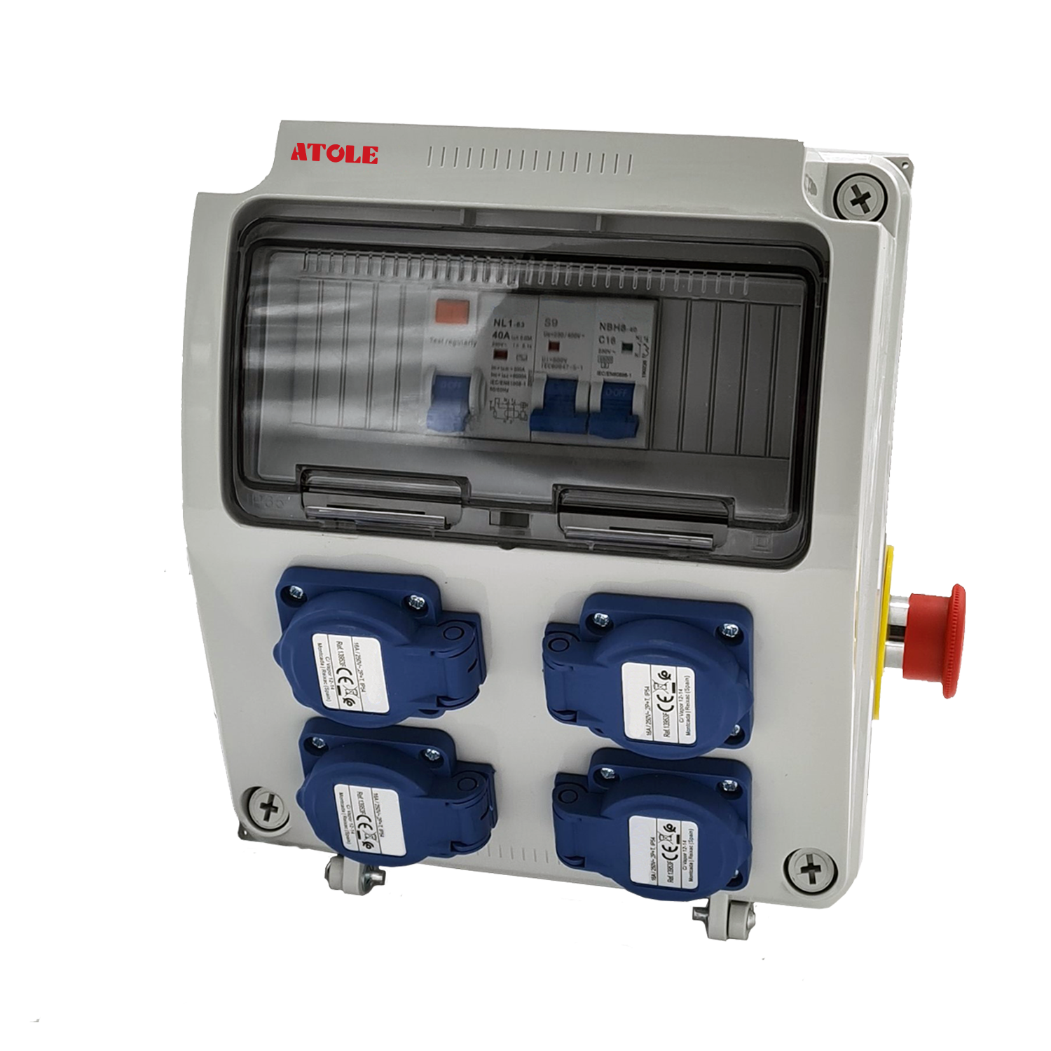 Coffret de chantier monophasé IP54 - IK08 - 4 prises NF 2P+T - 50hZ - 16A NF - 250V - 9 modules ...