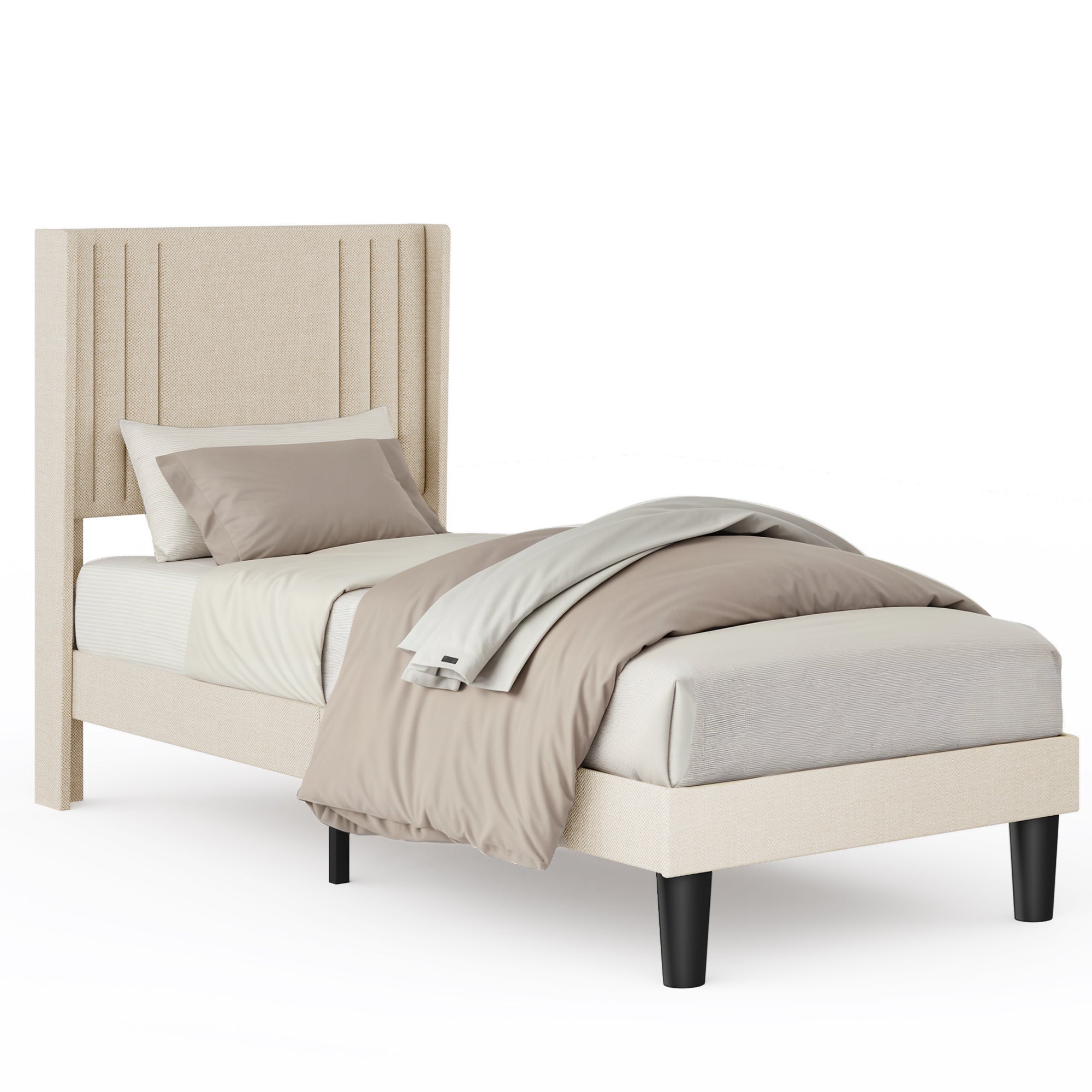 Cama individual tapizada 90x200 cm con cabecero de tela beige,incluye ...