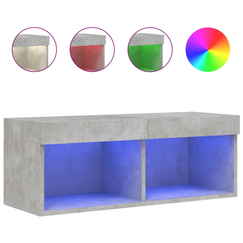 Meuble TV，Banc TV Moderne，Meuble de Rangement avec lumières LED gris ...