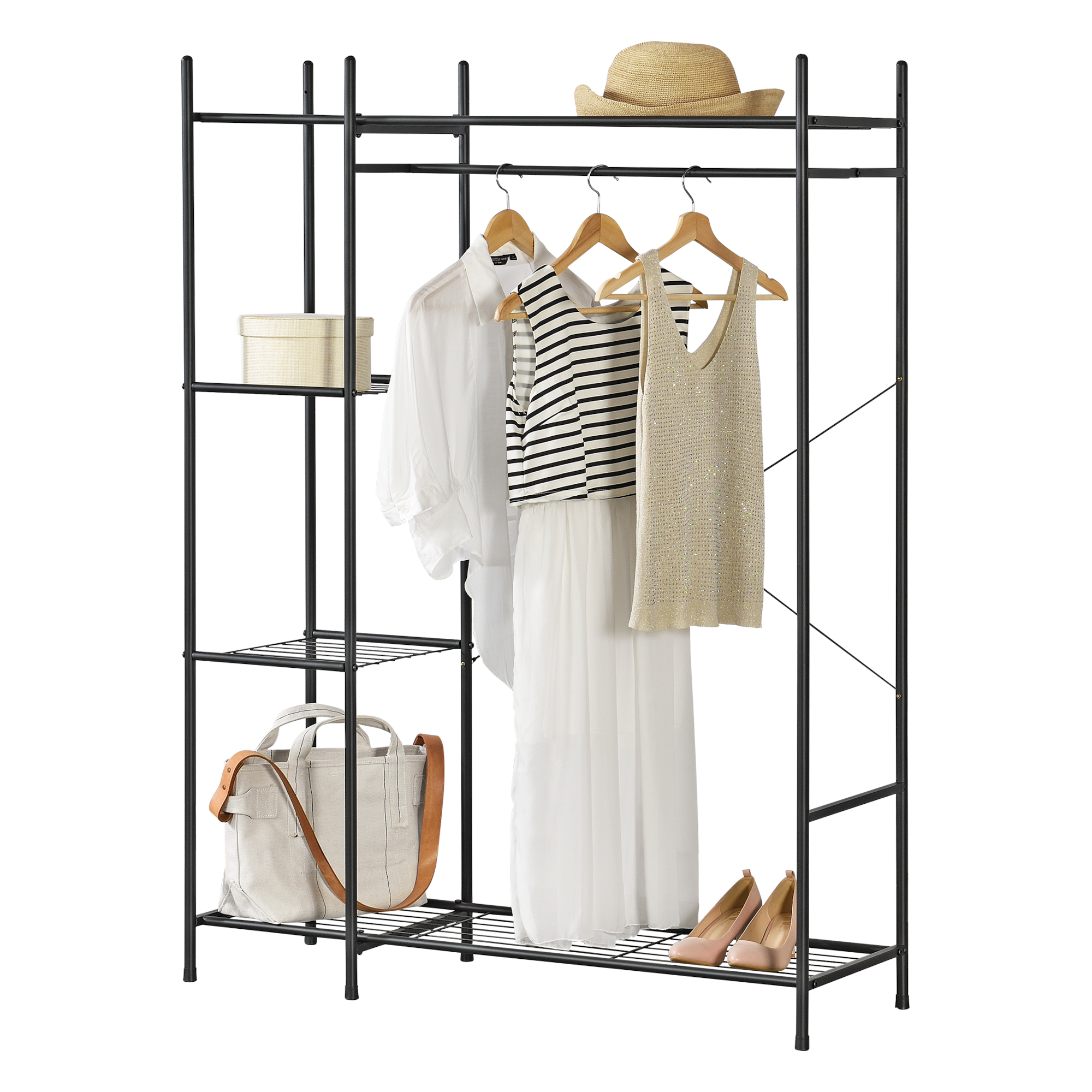 Garde-robe Solide Portant Avec Étagères Meuble De Rangement 4 Surfaces ...