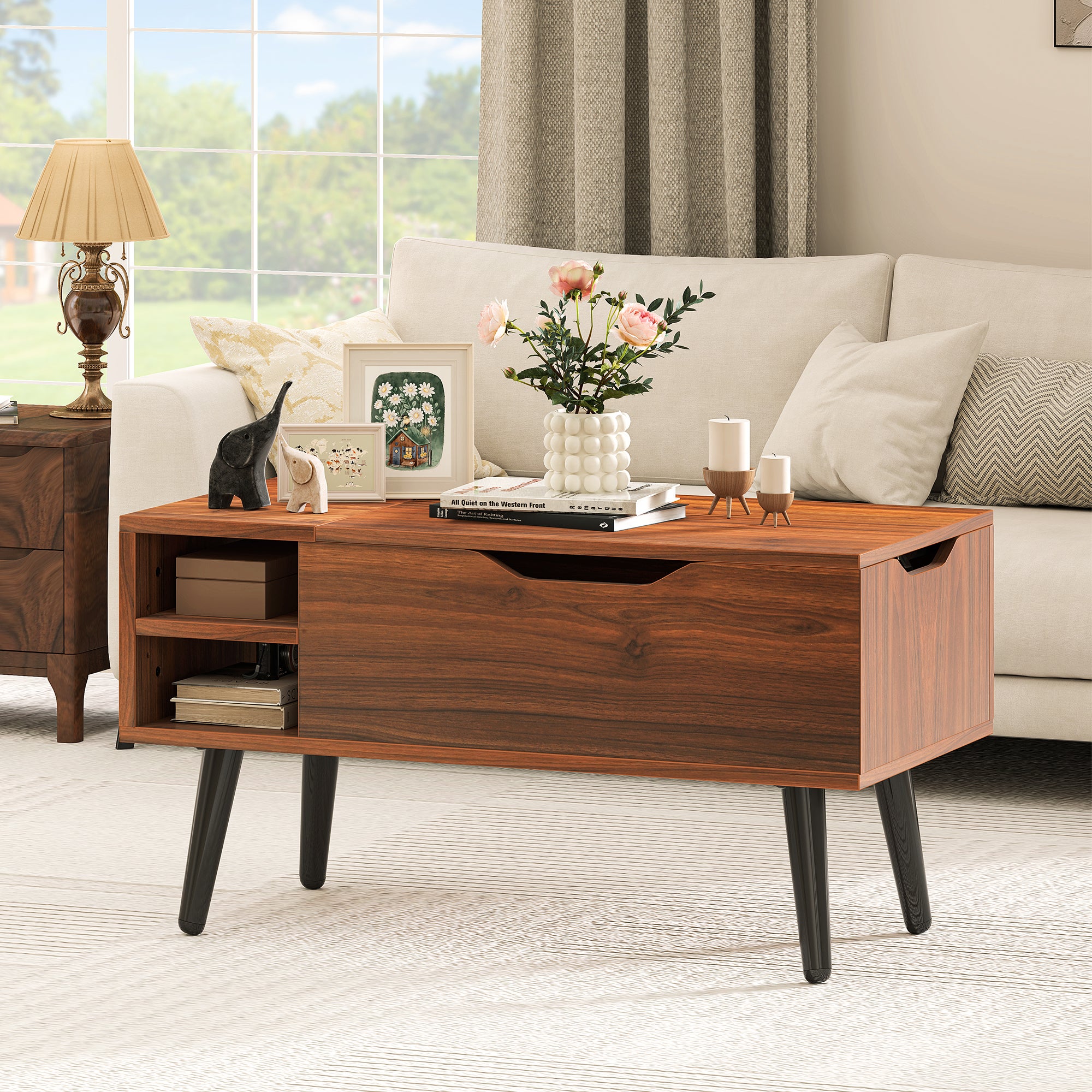 Mesa de centro Balconera elevable - 80 x 40 x 61,5 cm - Nogal | Leroy ...